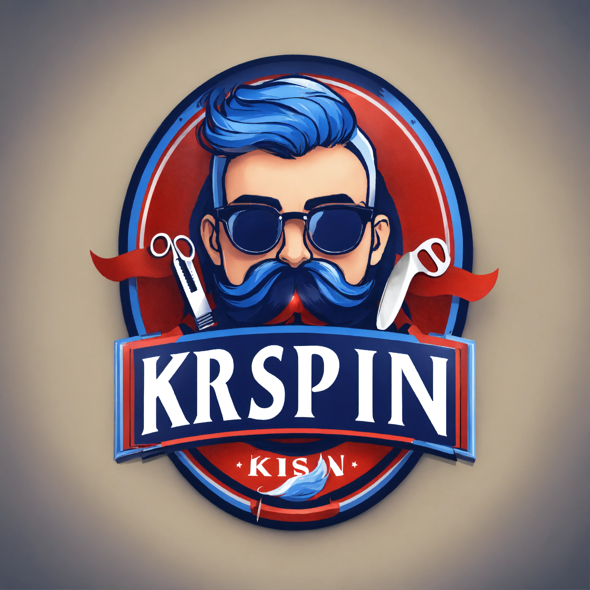 Lexica - The word "Krispin" as a logo, white red blue colors, barber ...
