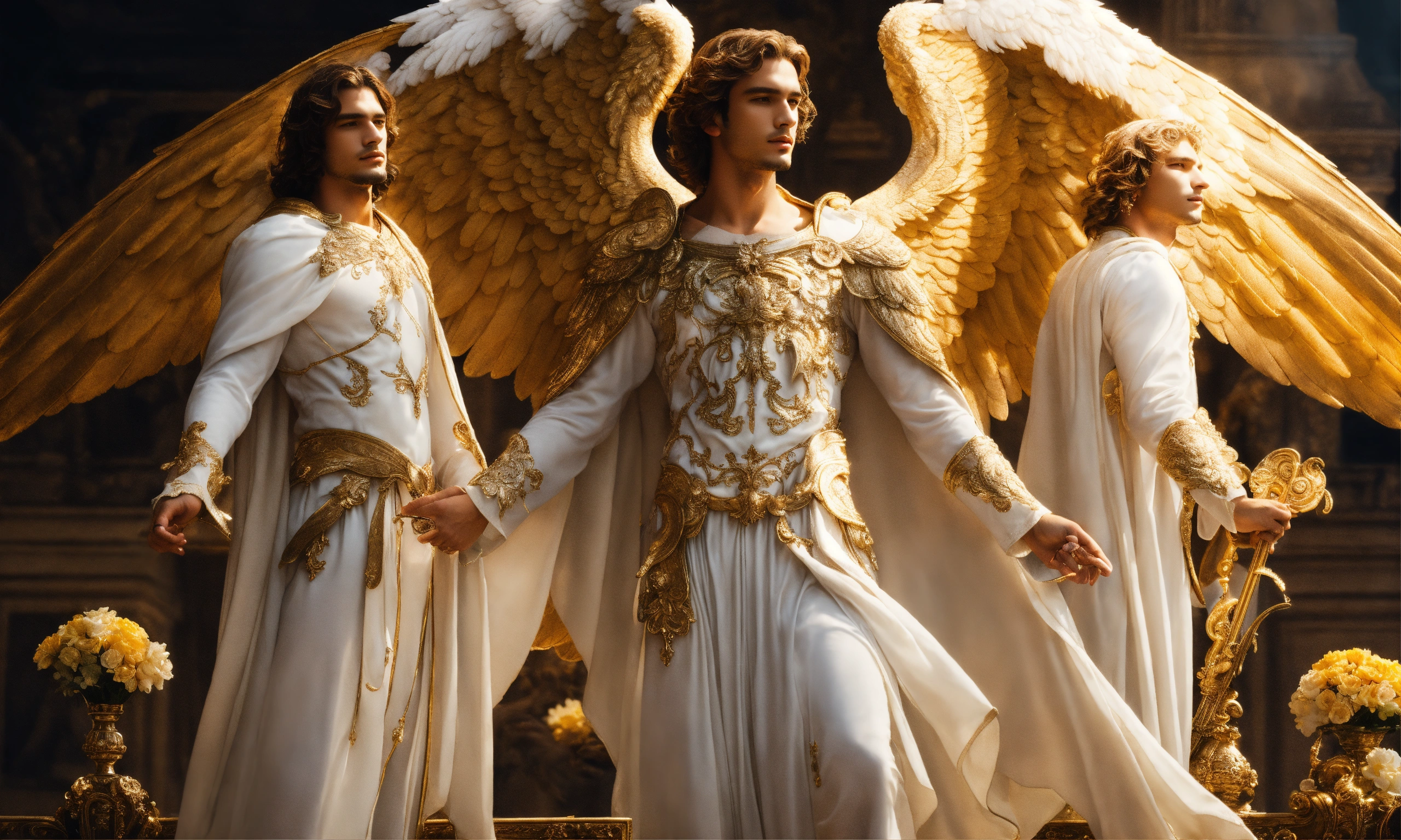 Lexica - Three male archangels with beautiful wings and white clothes
