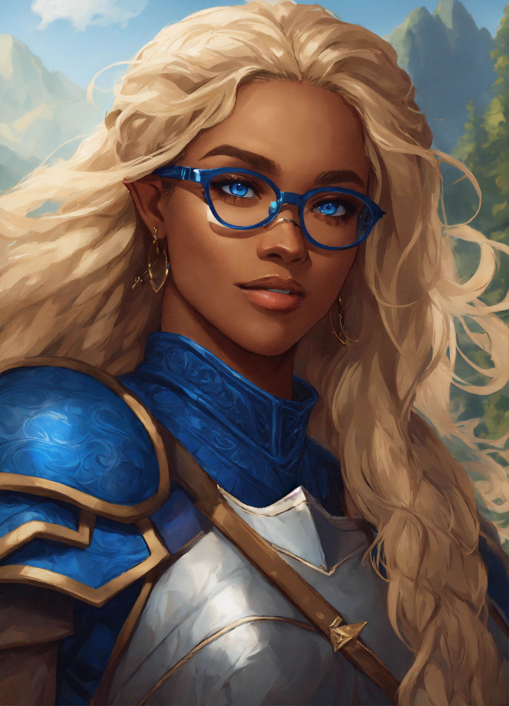 Lexica - A very brown skinned half elf woman, wearing glasses with deep ...