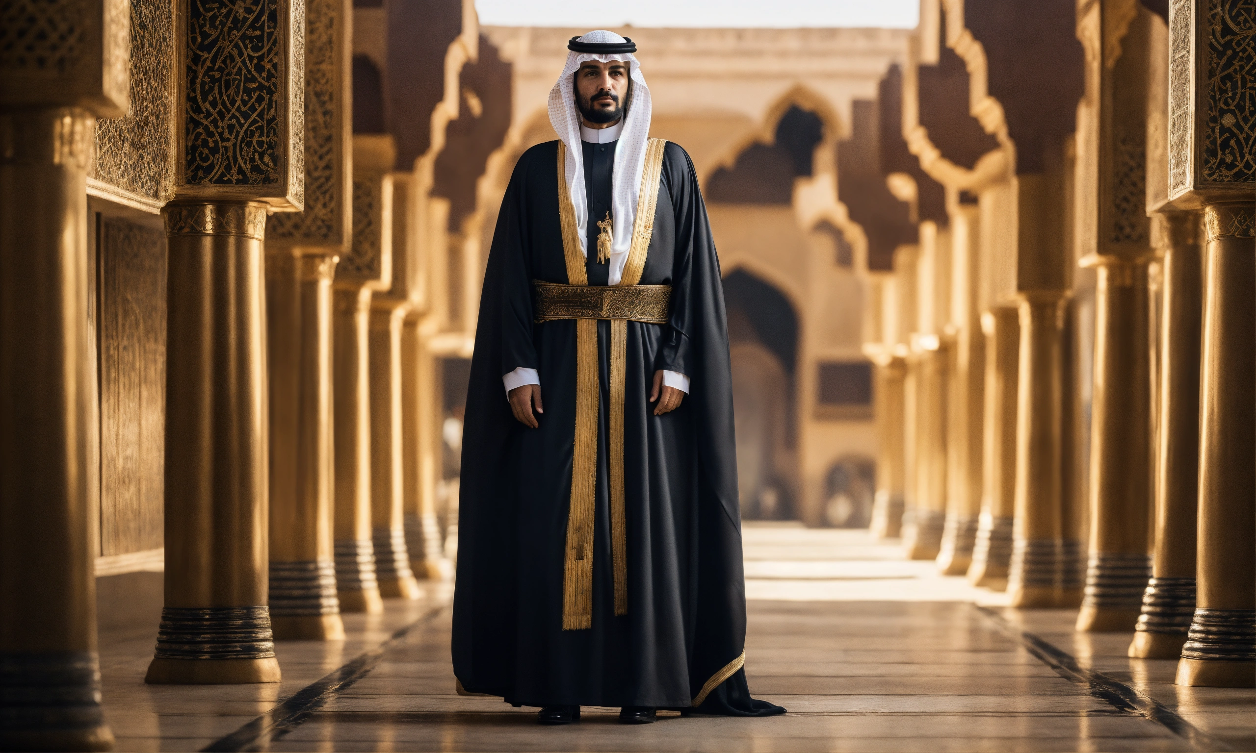 Lexica - Saudi old king, traditional costume, standing, looking side ...