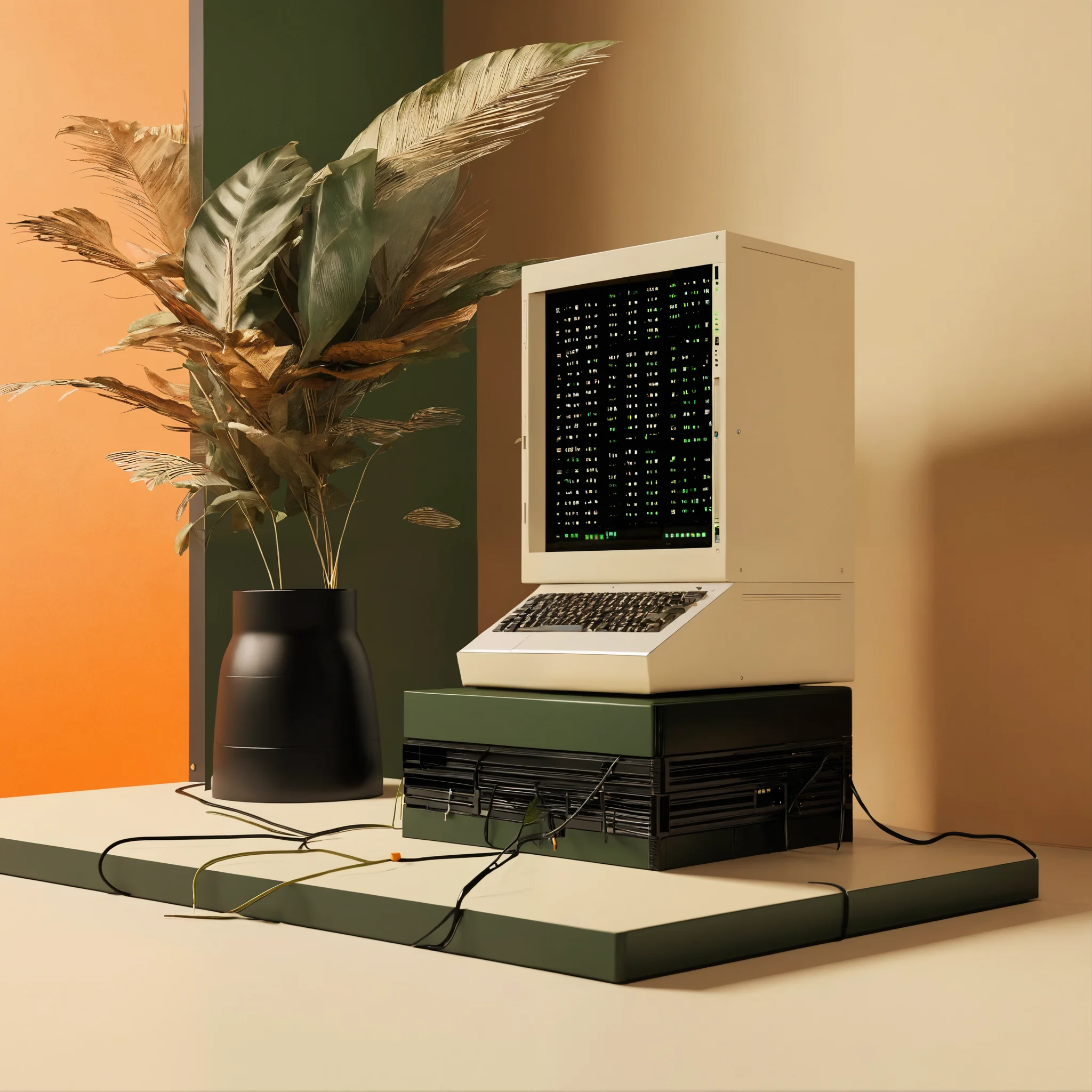 Lexica - Computer server with code on the display on a podium, minimal ...