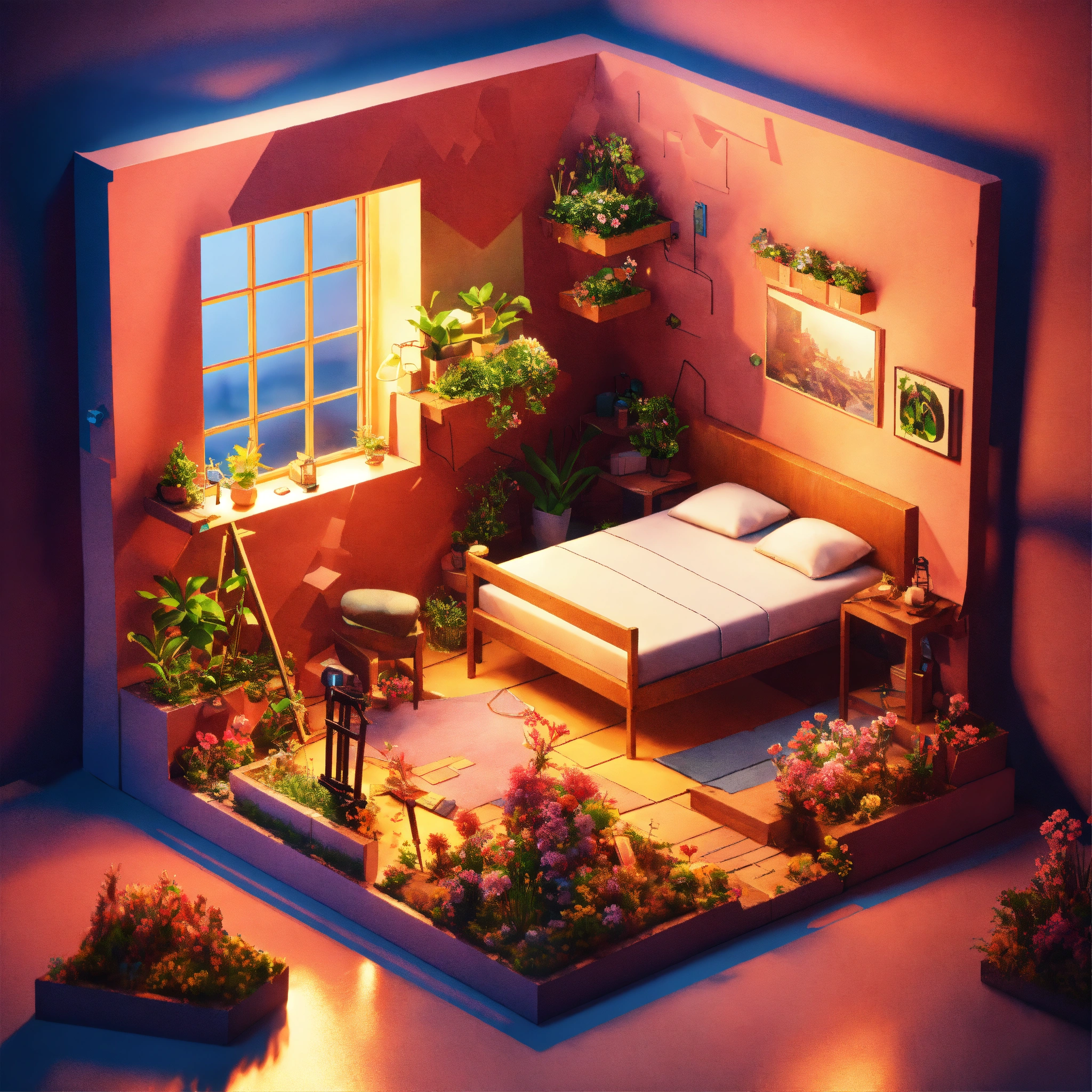 Lexica - Cube cutout of an isometric room 3d art, soft lighting, high ...