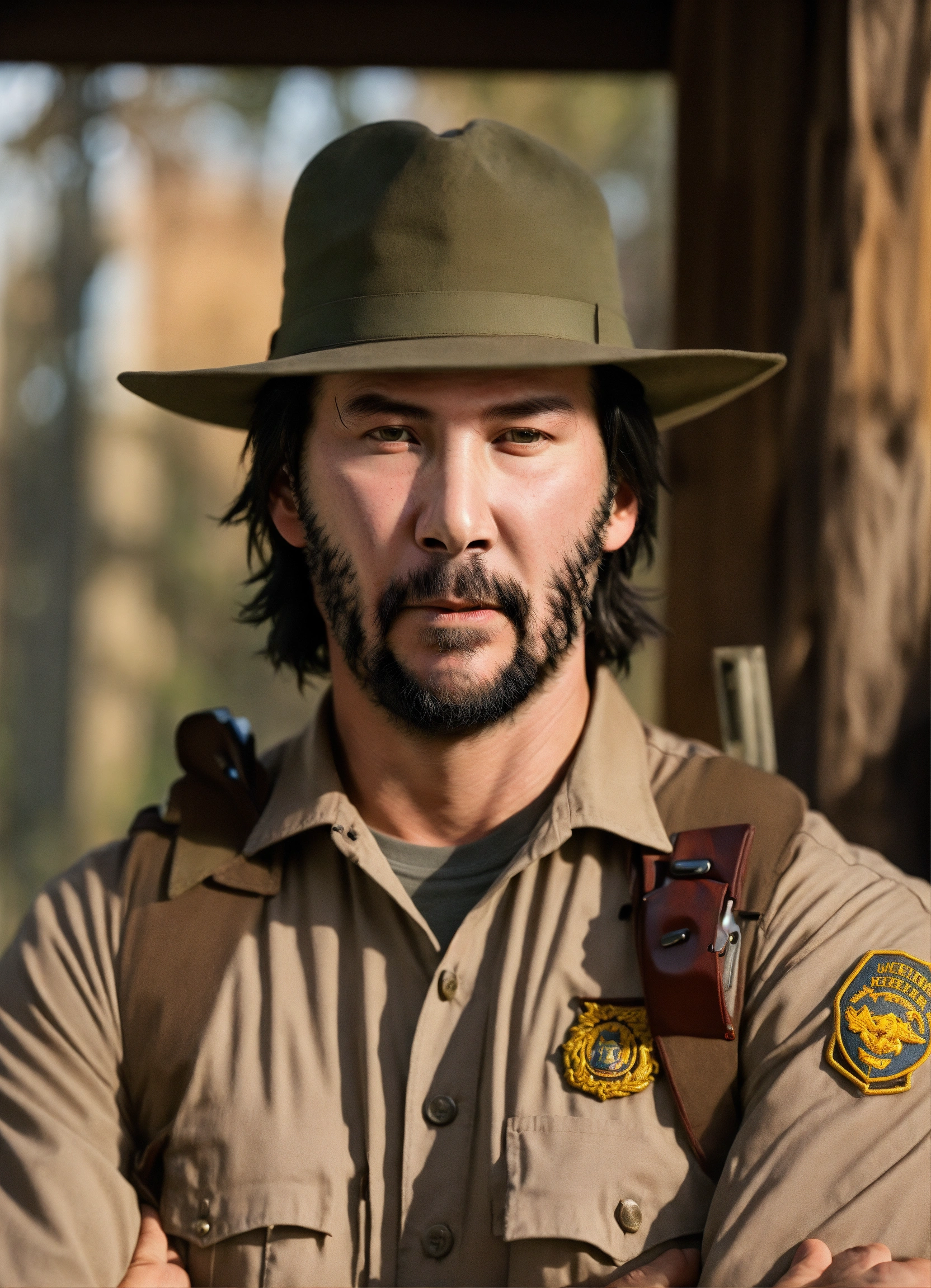 Lexica - Scared man, US PARK RANGER, FRONT VIEW, casual clothes, arms ...