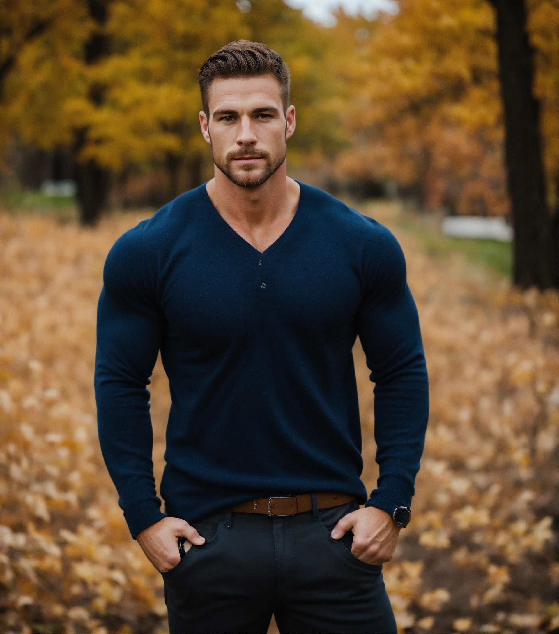 Lexica - Handsome white man, muscular looking at camera in the fall