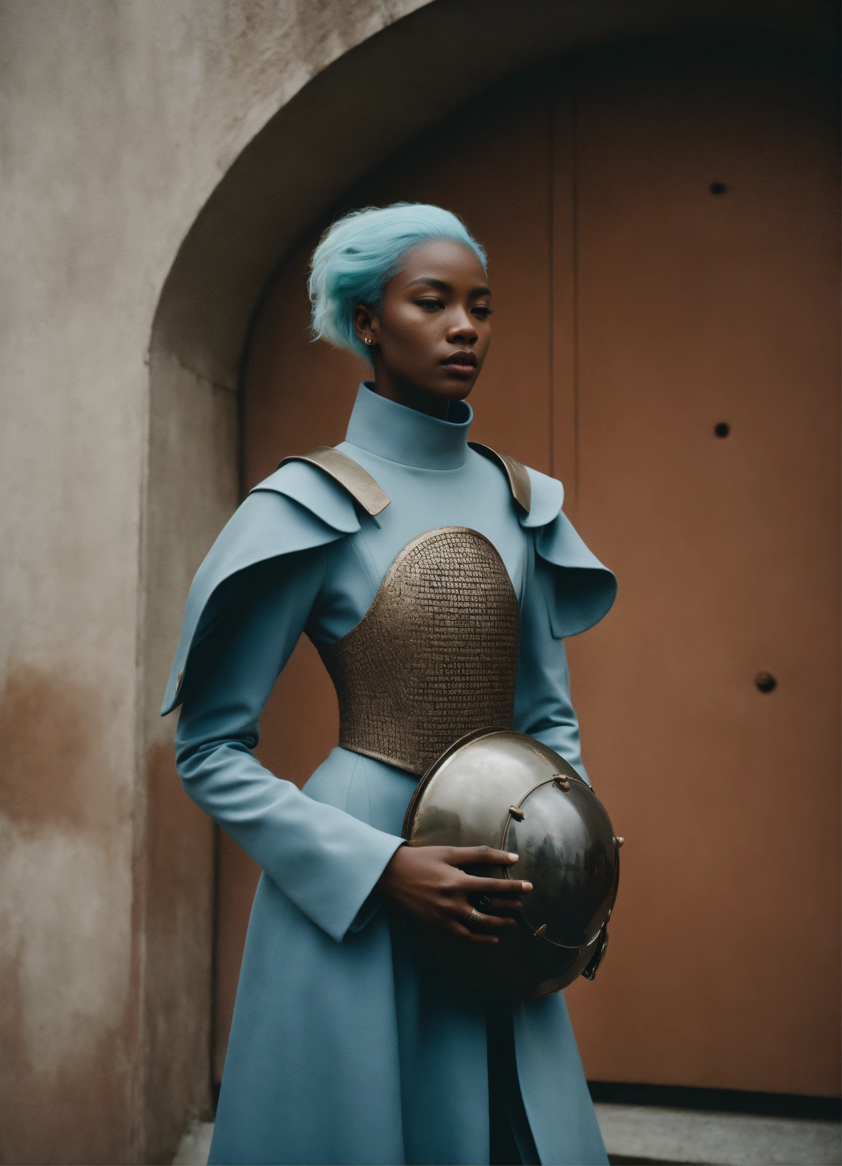 Lexica - Portrait of haute couture beautiful black woman fashion model with pale blue hair ...