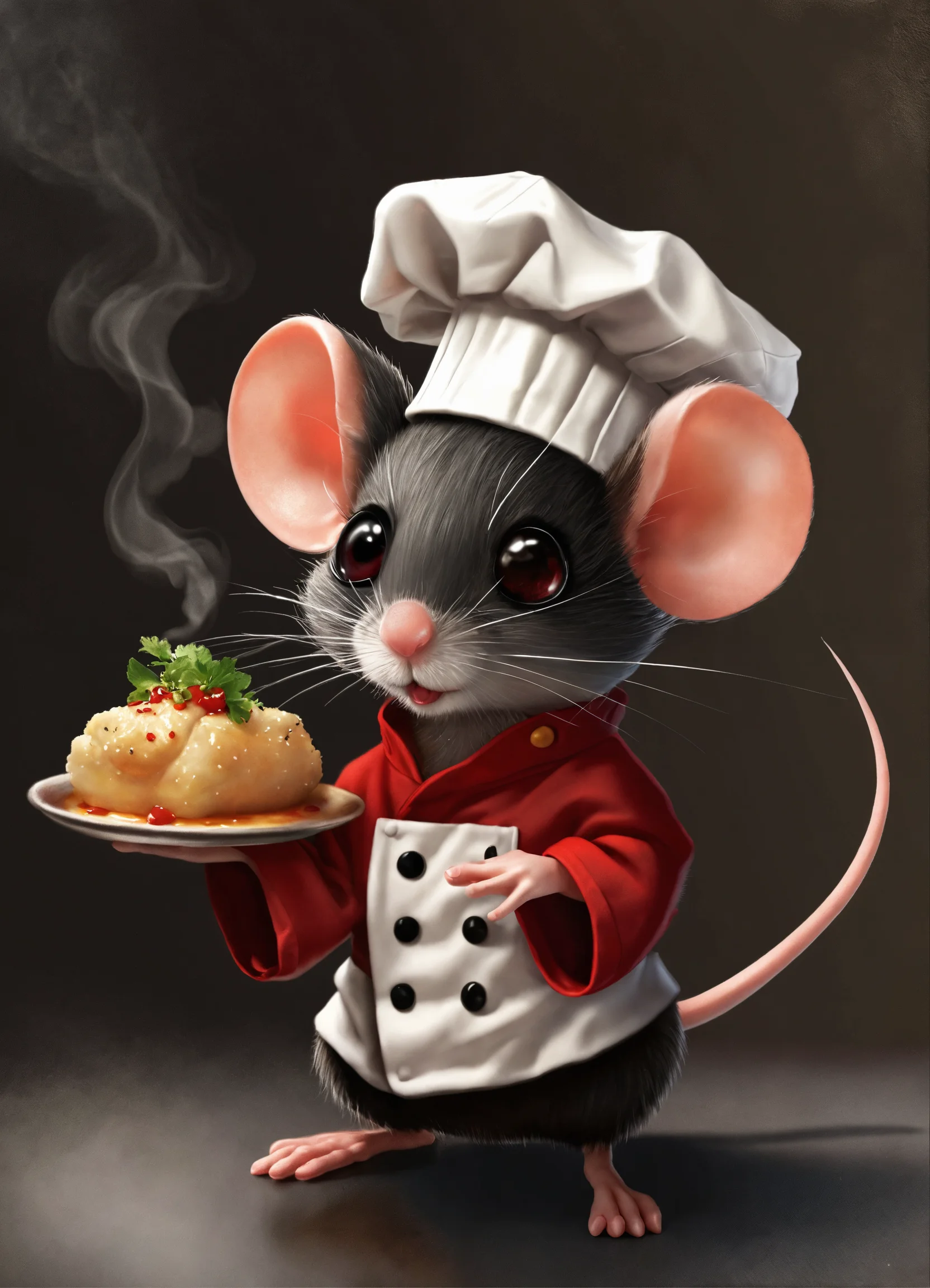 Lexica - Cute and super adorable mouse in black and red chef coat and ...