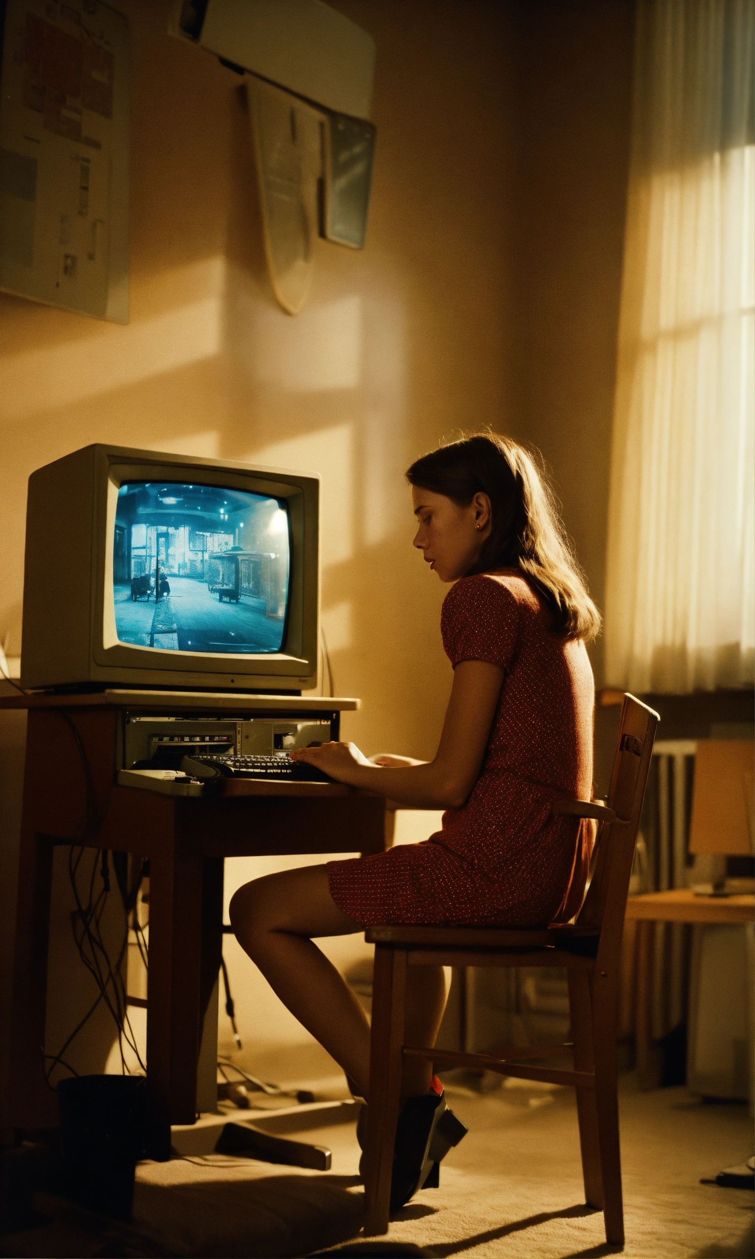 Lexica - A Soviet girl sitting in a chair in front of a soviet computer ...