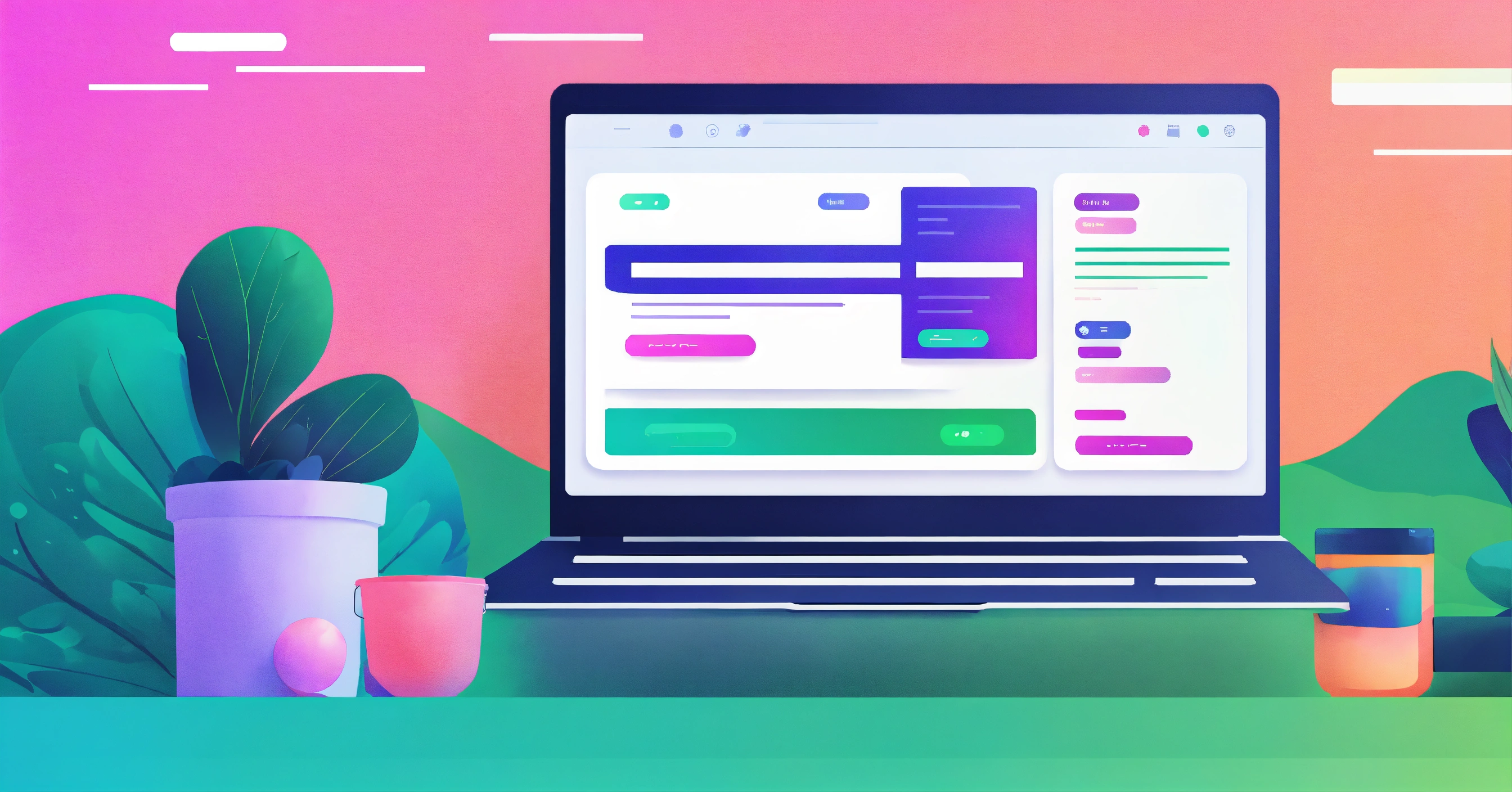 Lexica - Website builder. coding on laptop. simple flat gradient illustration. jade