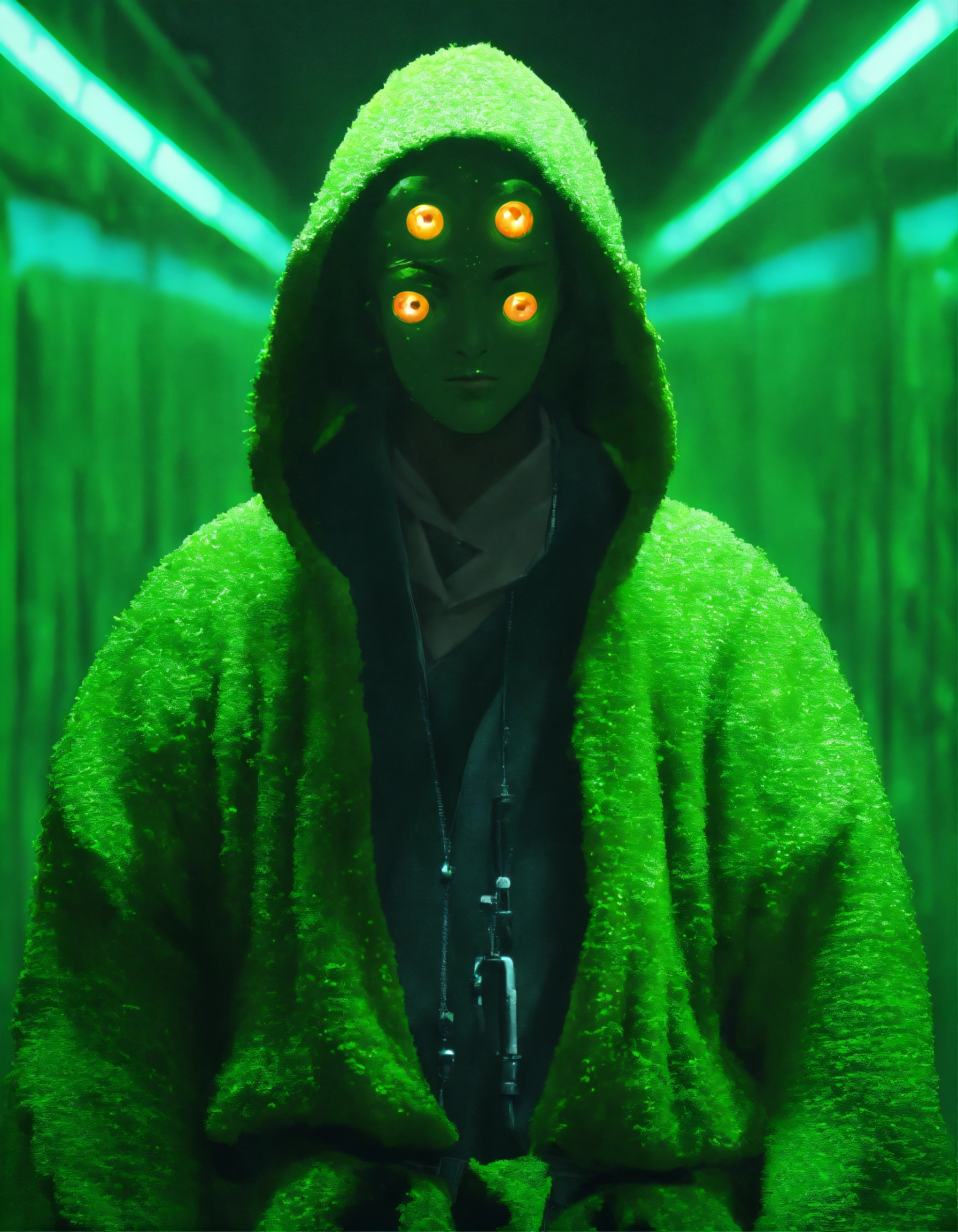 Lexica - Realistic zenitsu with many eyes standing in green screen ...