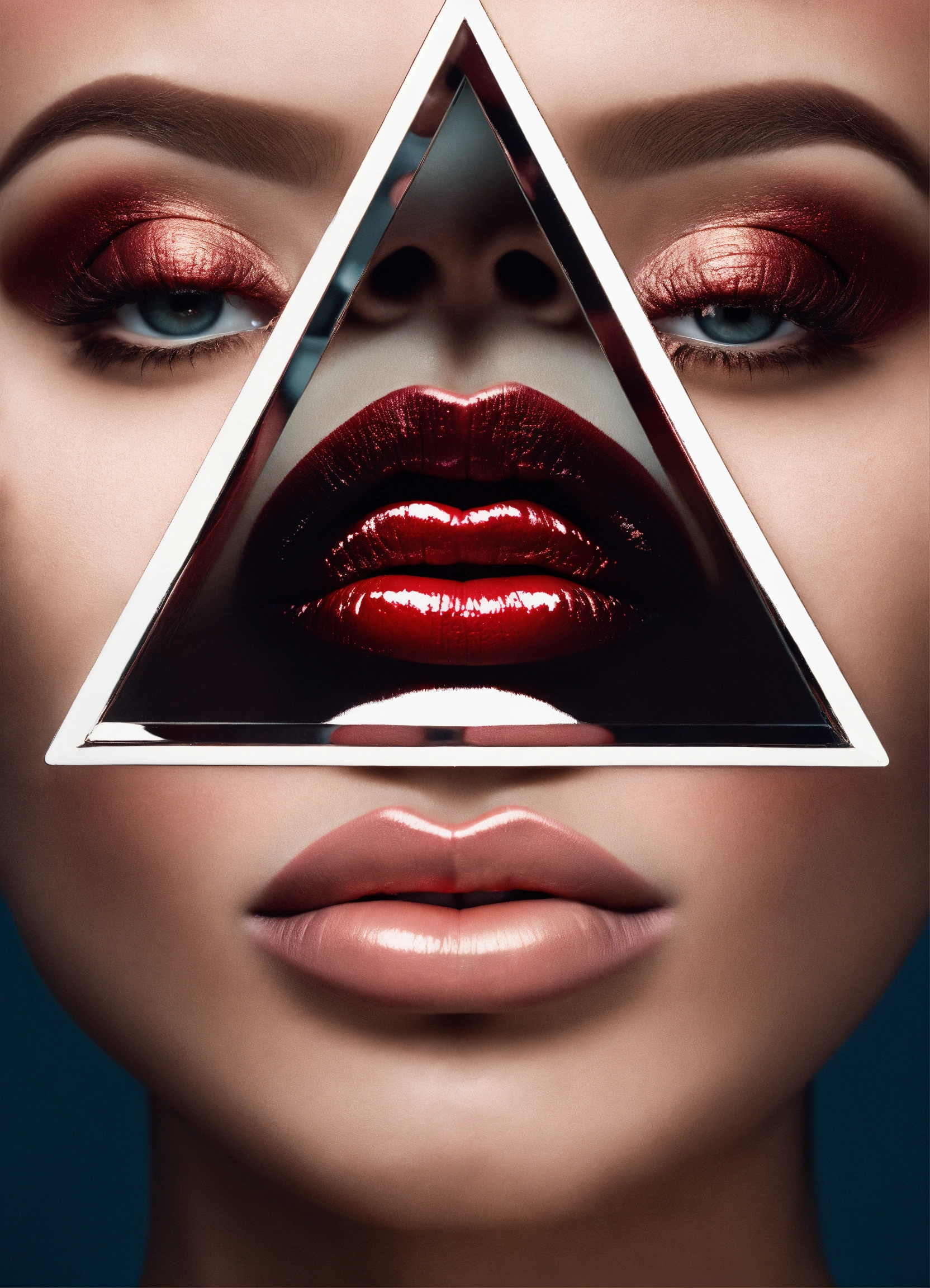 Lexica - Lips makeup in triangle upside down shaped mirror, beautiful ...