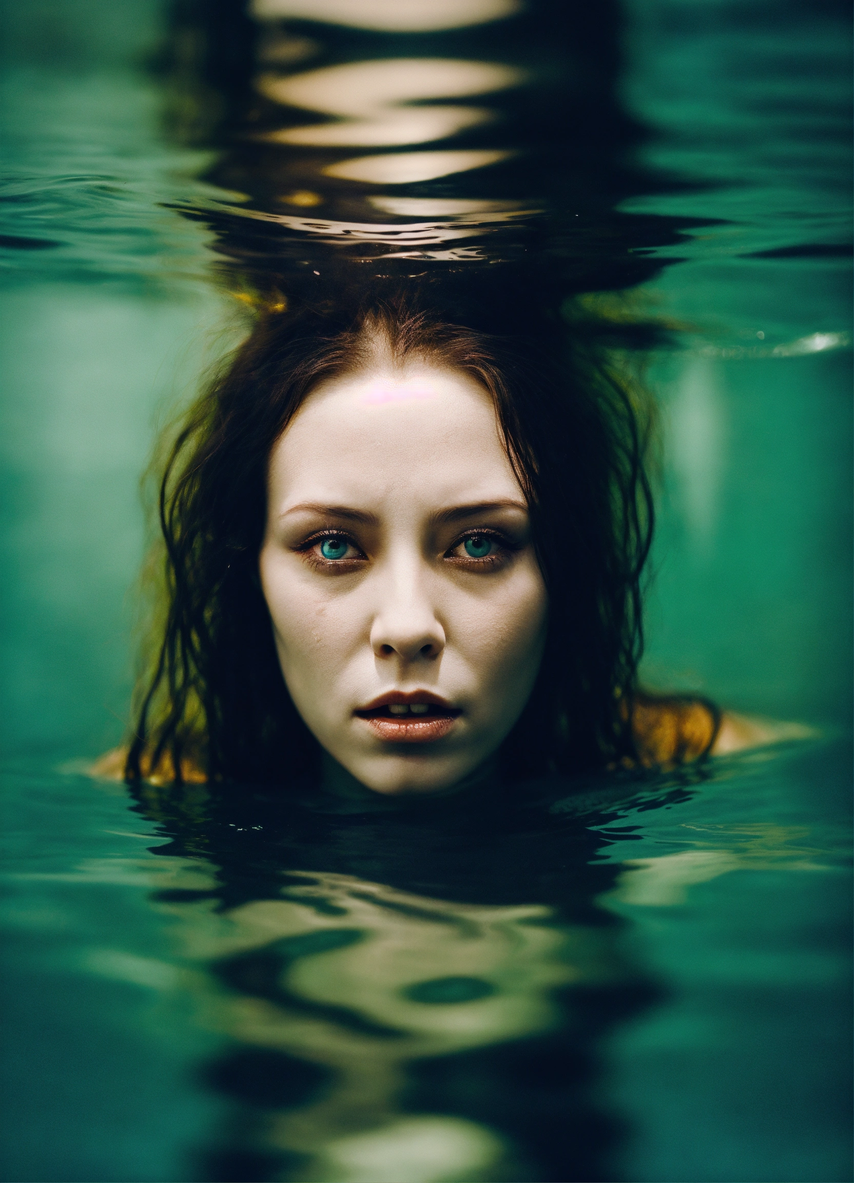 Lexica - Scary monster-woman head in water. With out eyes. pale face ...