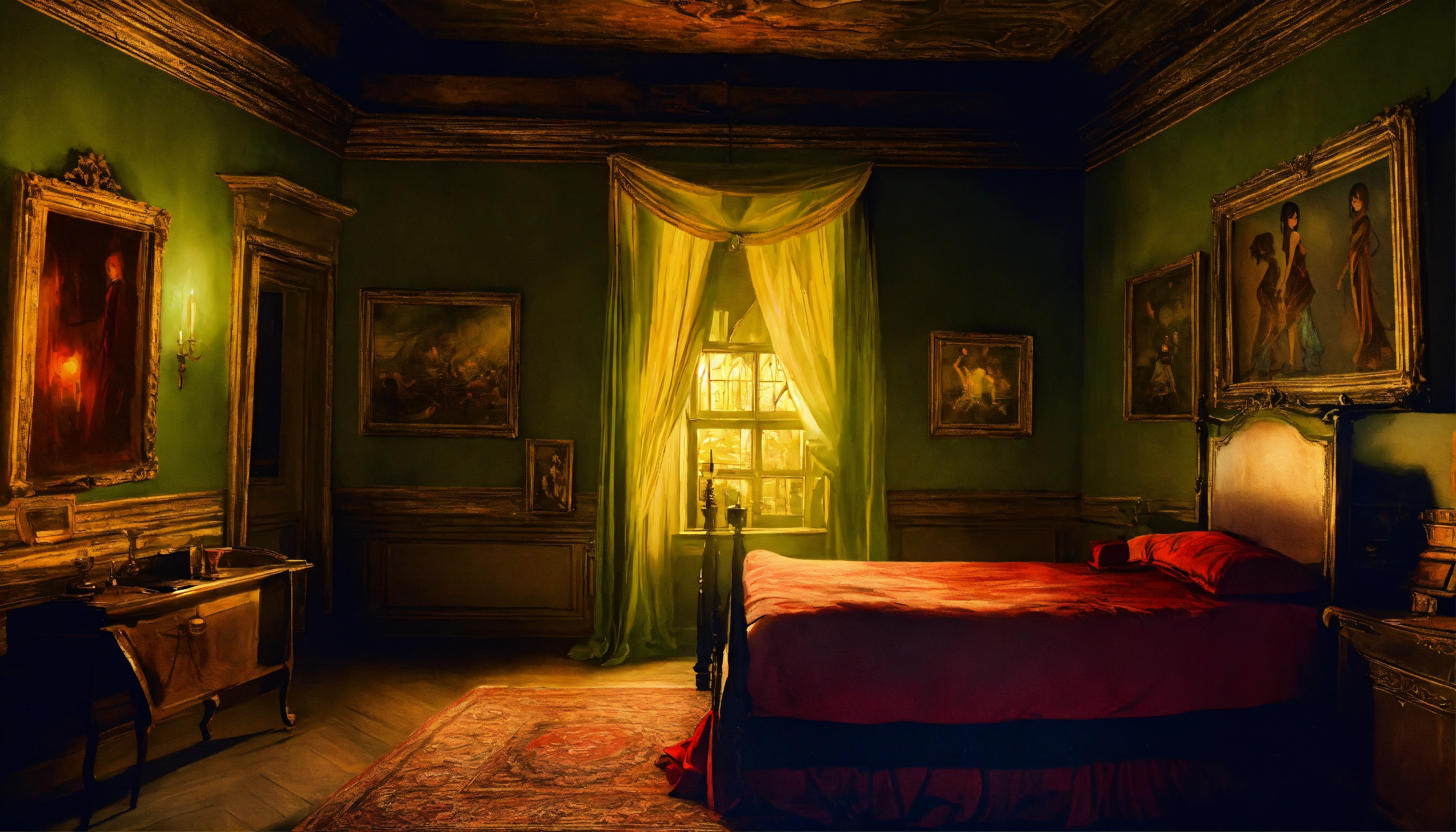 Lexica - In the dimly lit chamber of the Arcane Abode, a haunting ...