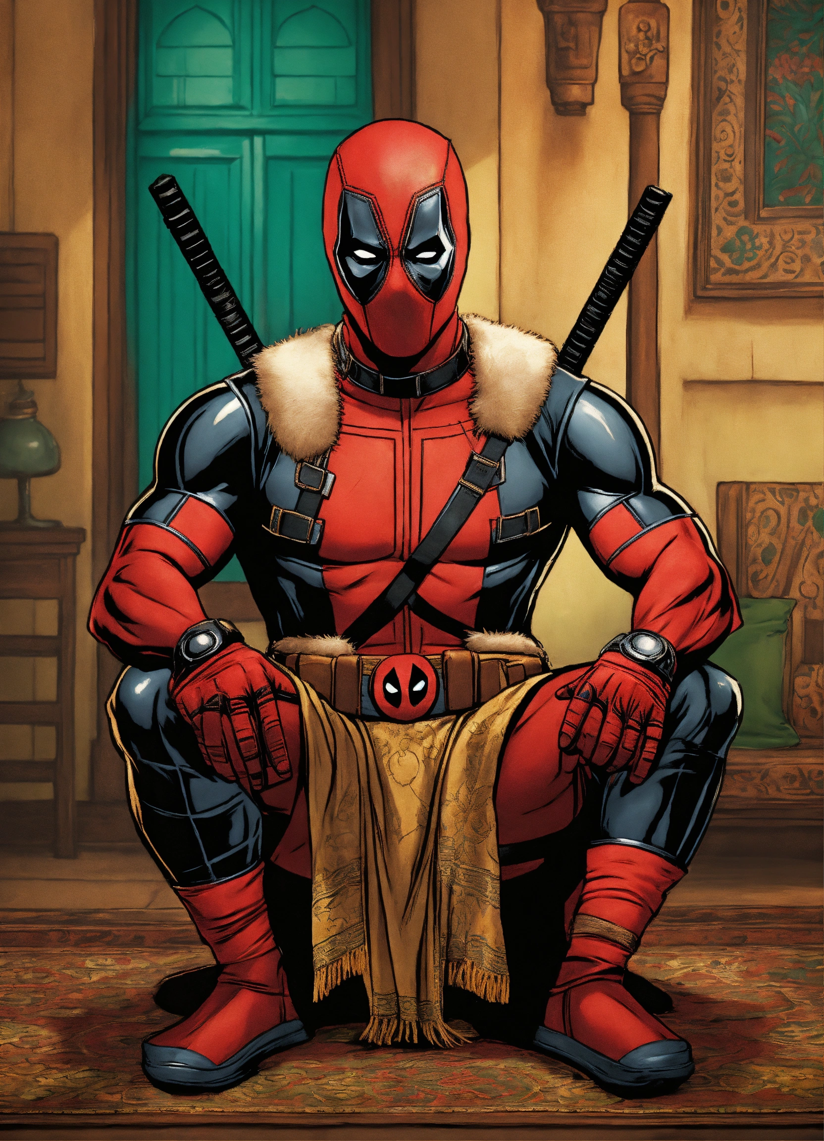Lexica - Deadpool wearing a lungi (indian attire)