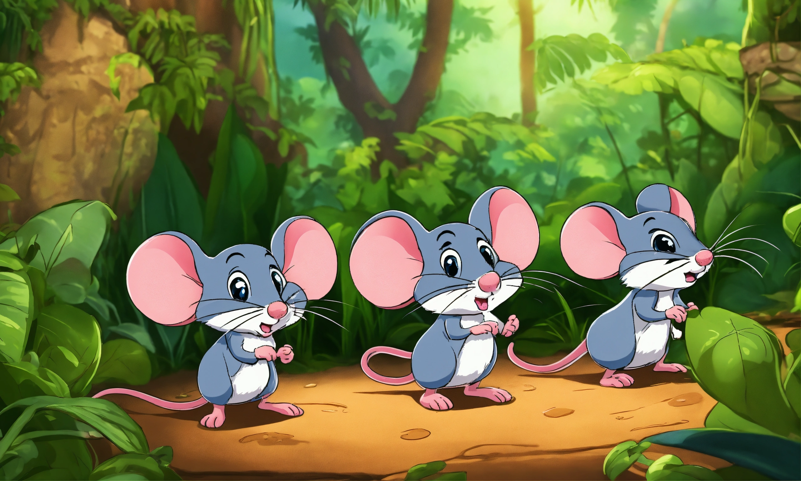 Lexica - Cartoon group of mouse wandering in jungle