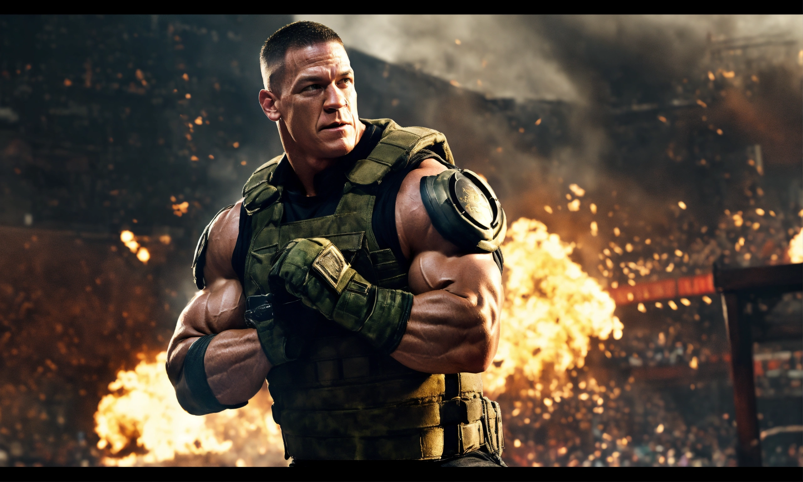 Lexica - Produce me an image of John Cena in fighting action, movie ...