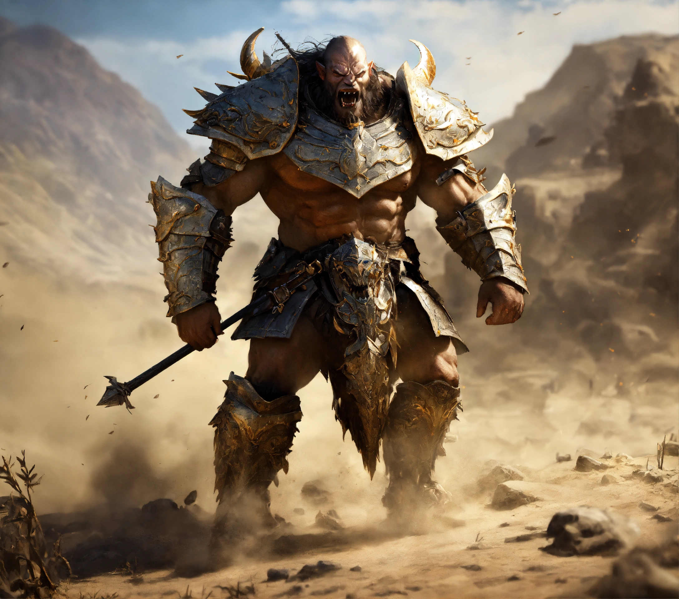 Lexica - Massiv ogre with armor made of bones, charging humans in a ...