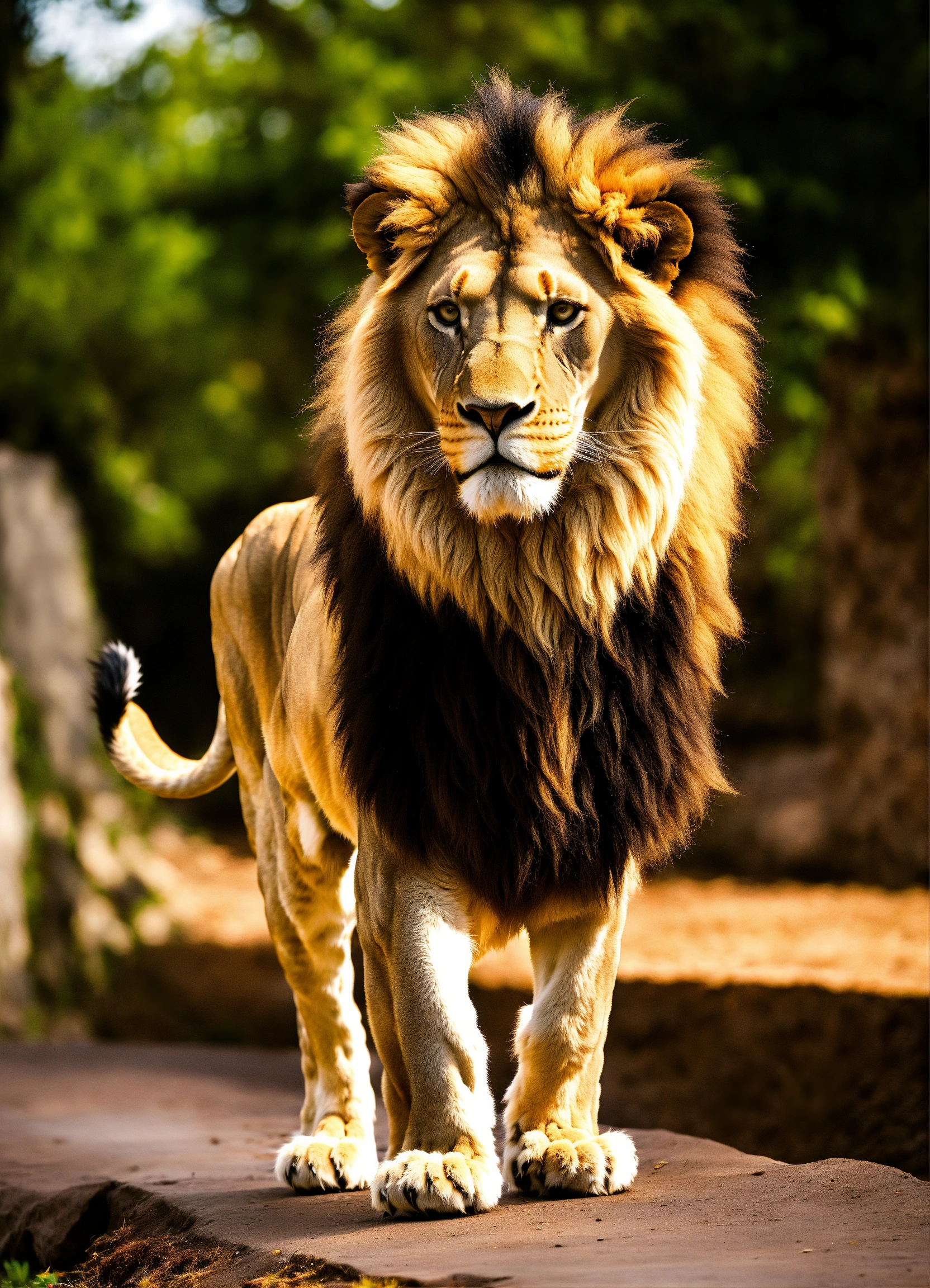 Lexica - A bipedal lion with white fur standing on two legs