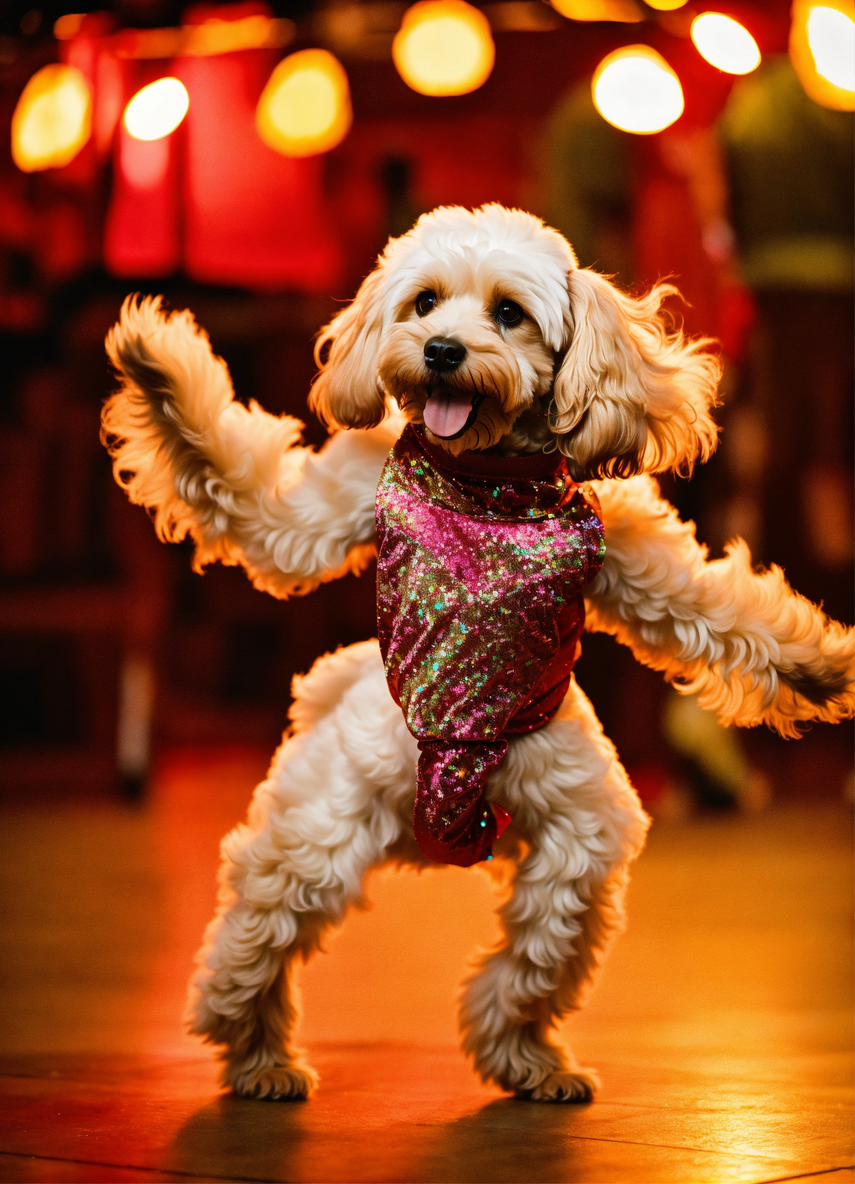 Lexica - A female blonde cockapoo dancing salsa