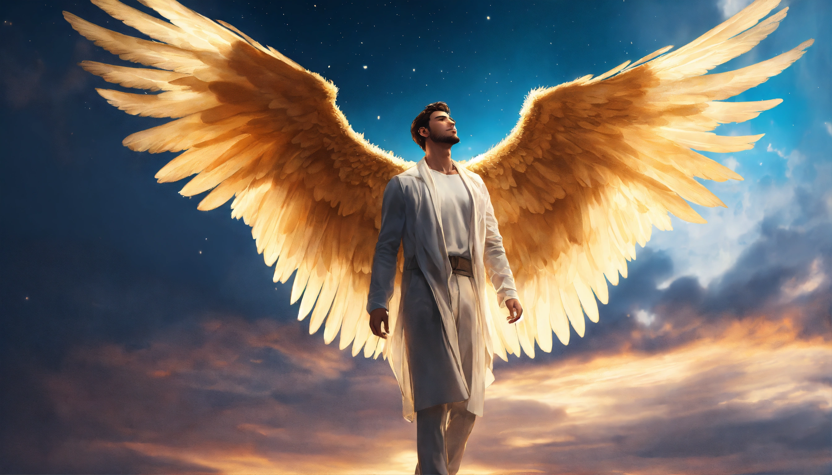 Lexica - Ange homme dans le ciel sur fond lumineux, ange étend ses ...