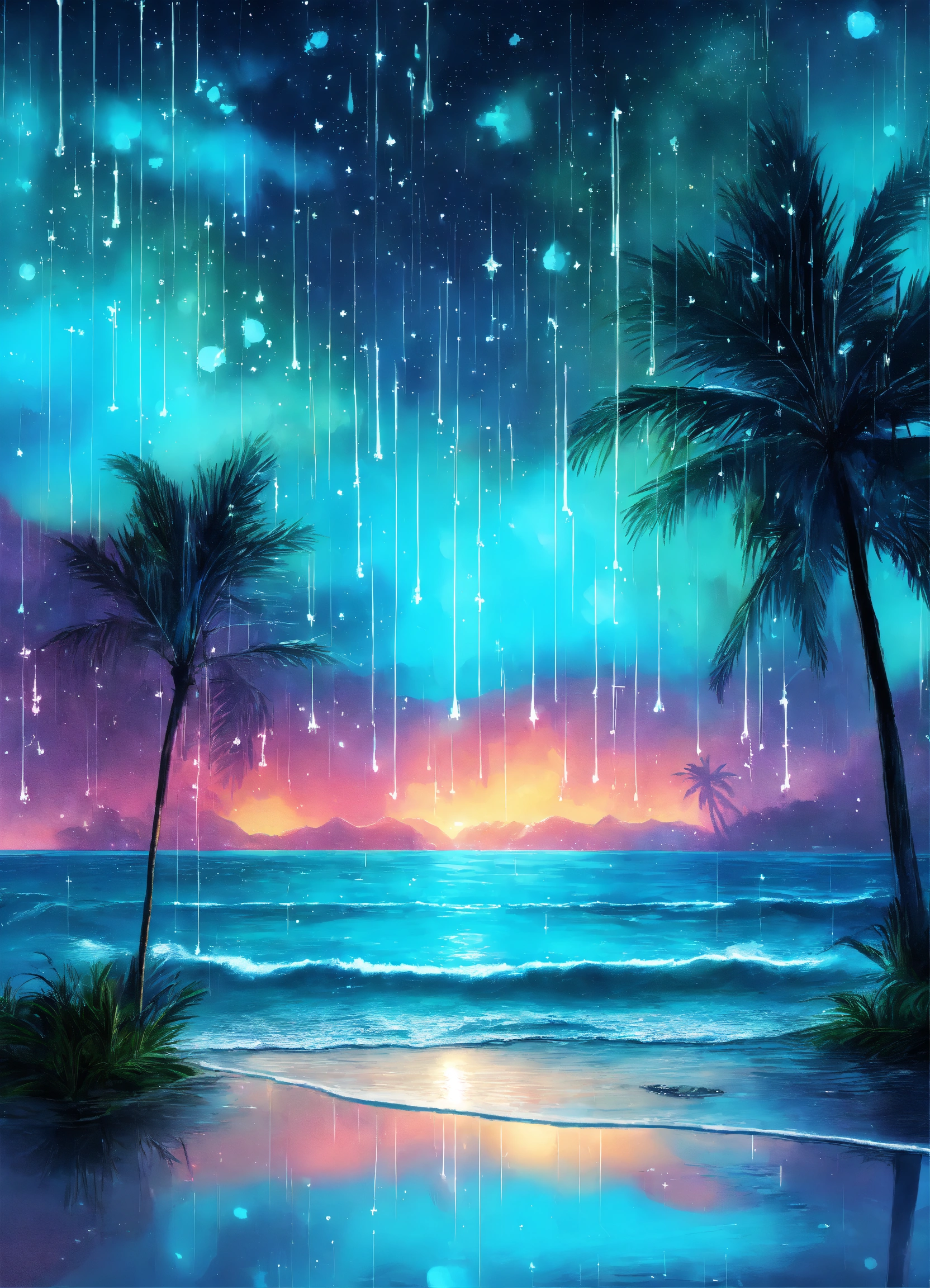 Lexica - Abstract magical rain, universe , stars, turqoise color near ...