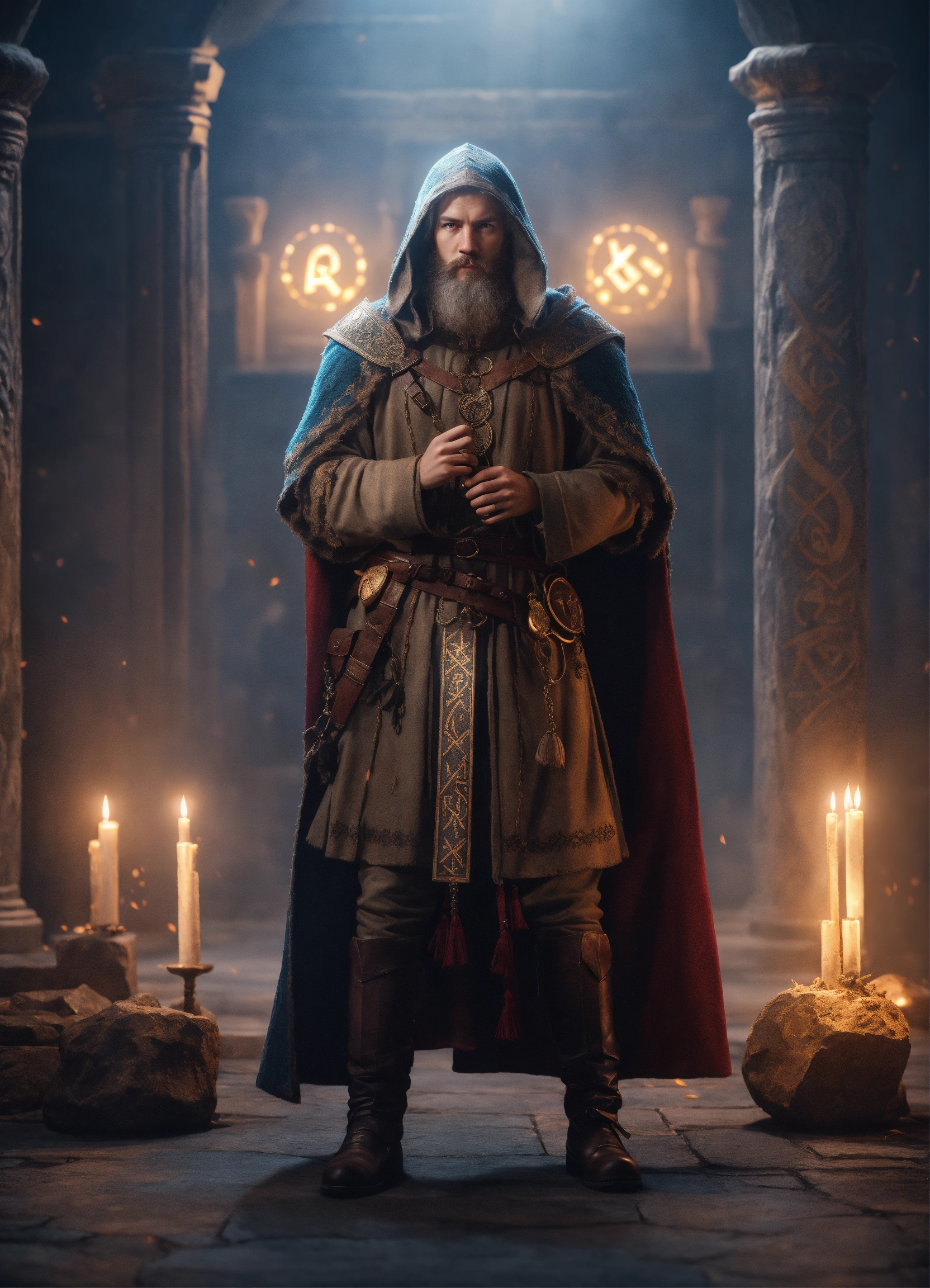 Lexica - A realistic full body portrait of a medival rune master, runes ...