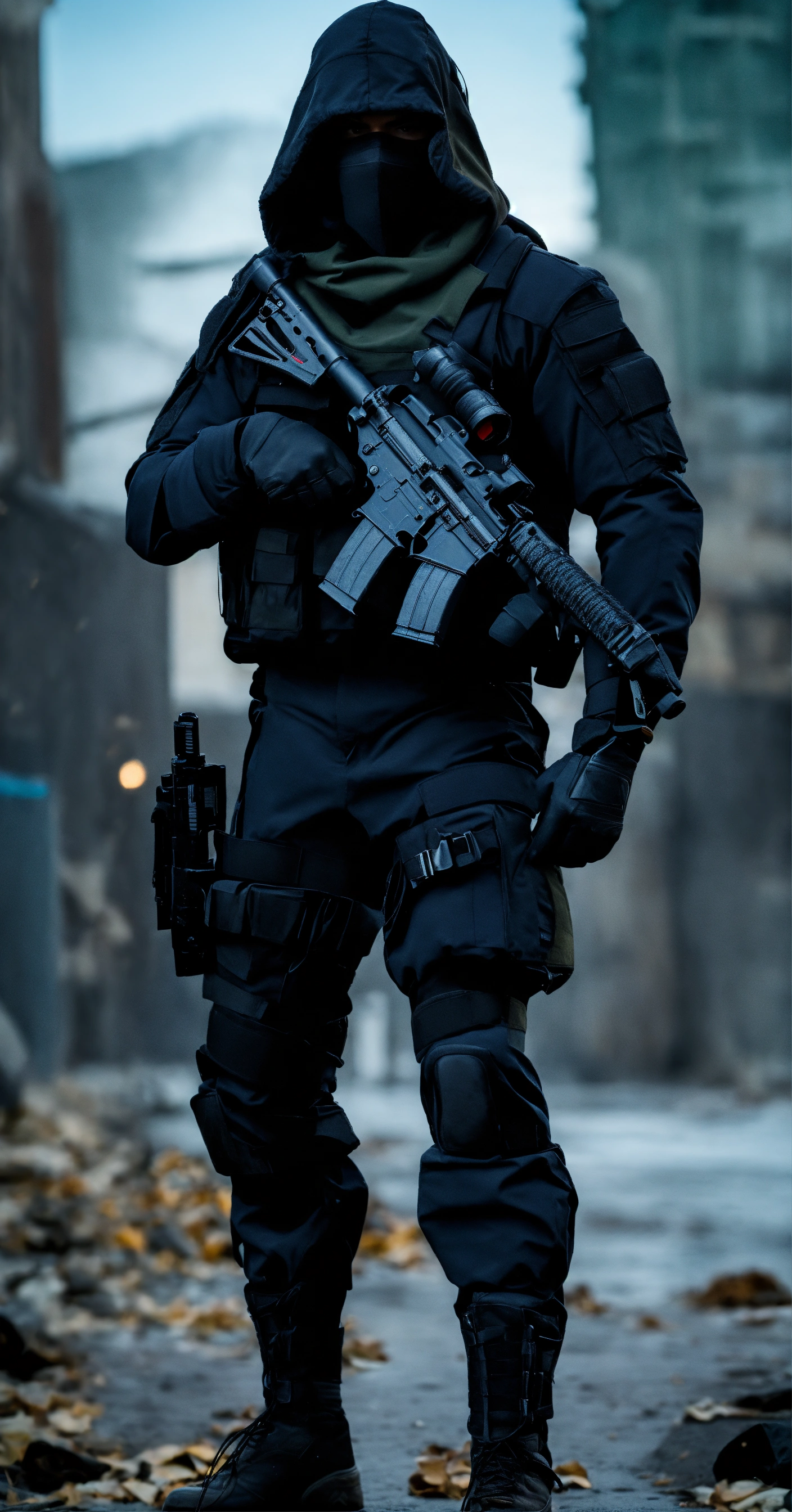 Lexica - Loneley soldier, comando outfit, masked face , full body image ...