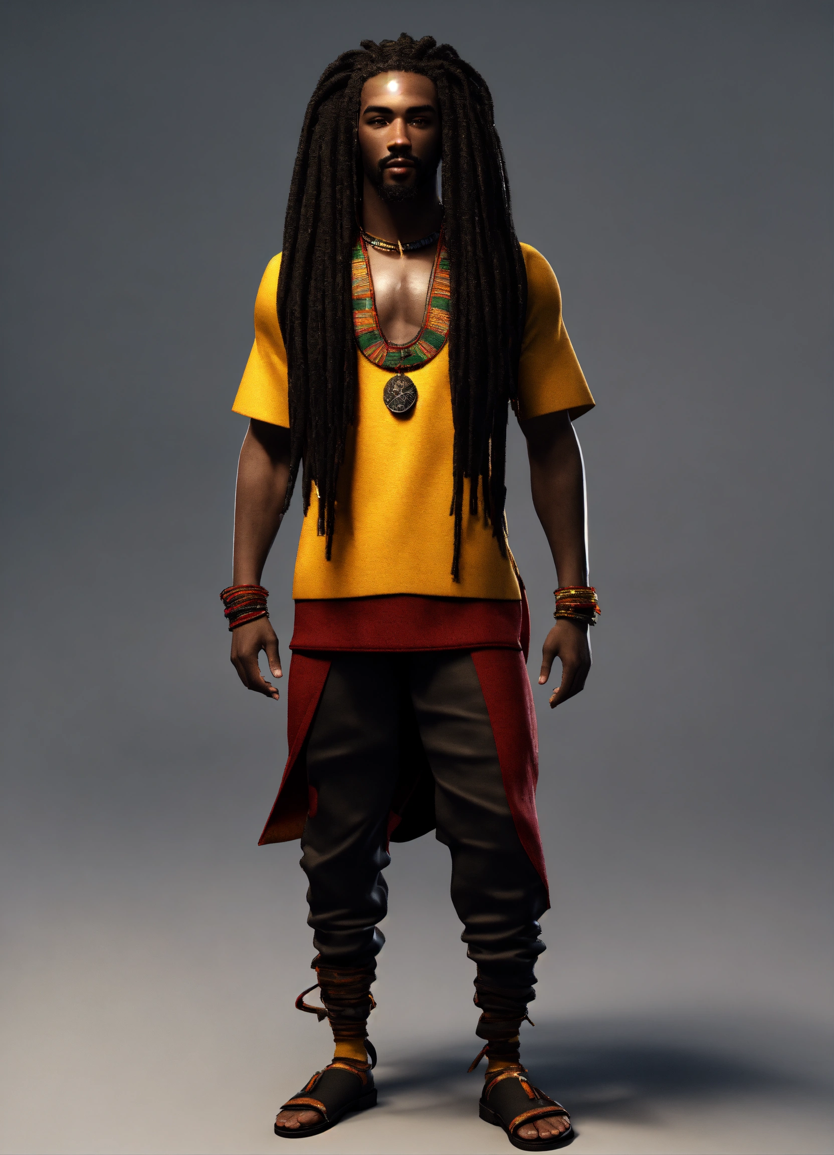 Lexica - 3d render of a Black man with long flowing dreadlocks, 6'5 ...