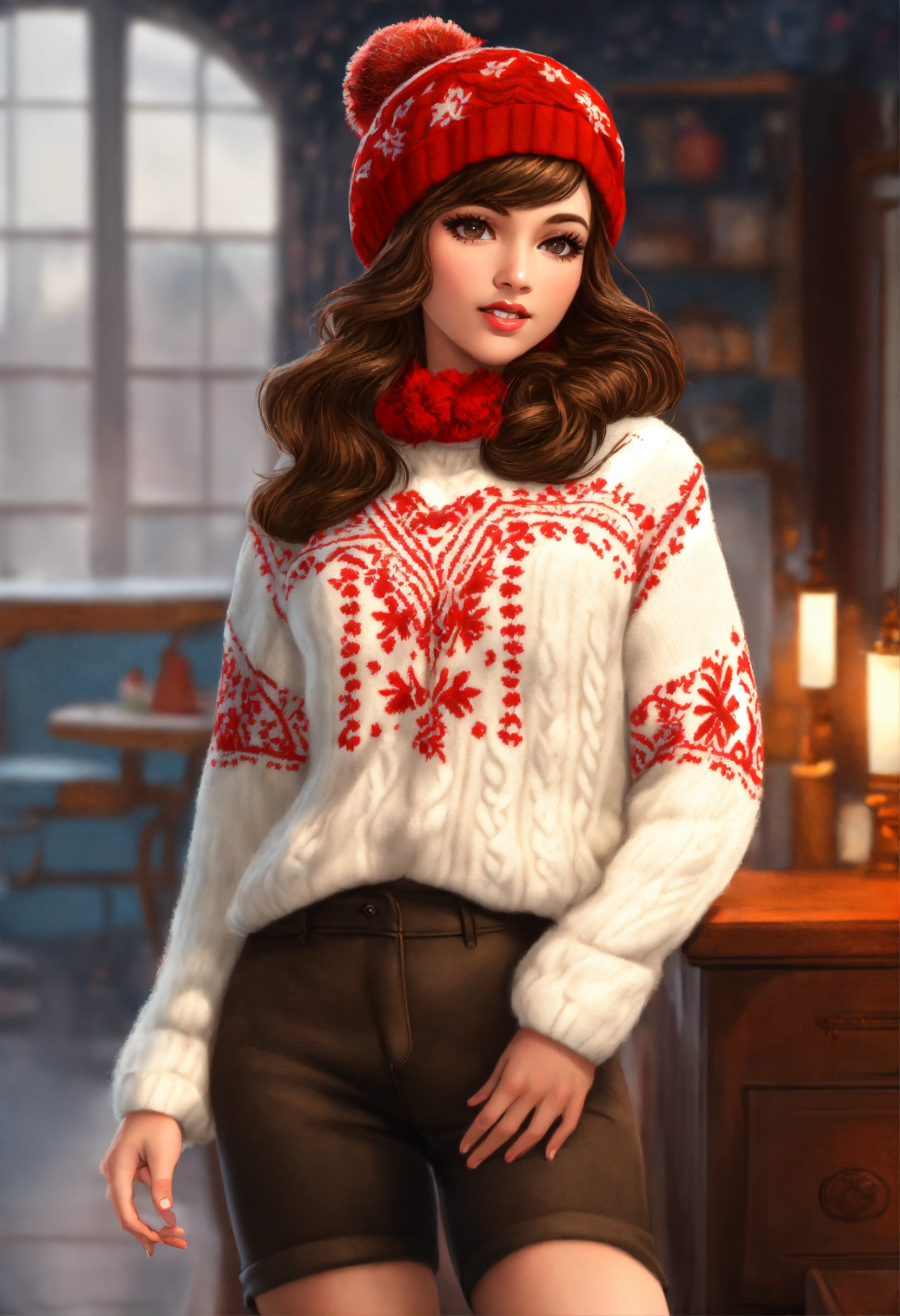 Lexica - Full body, beautiful pinup woman, long brown hair and large ...