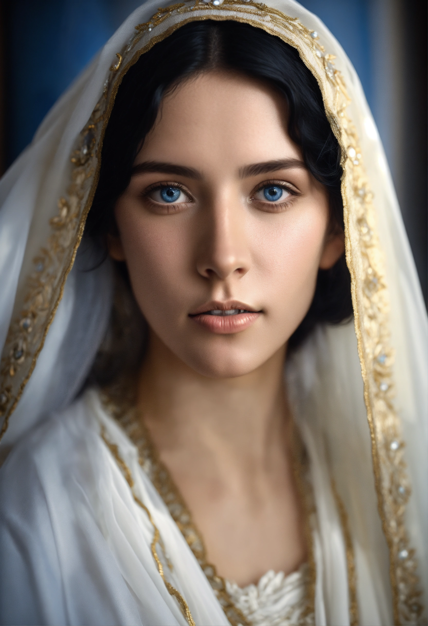 Lexica - Hyper realistic 15 year old blue eyed black haired virgin mary ...
