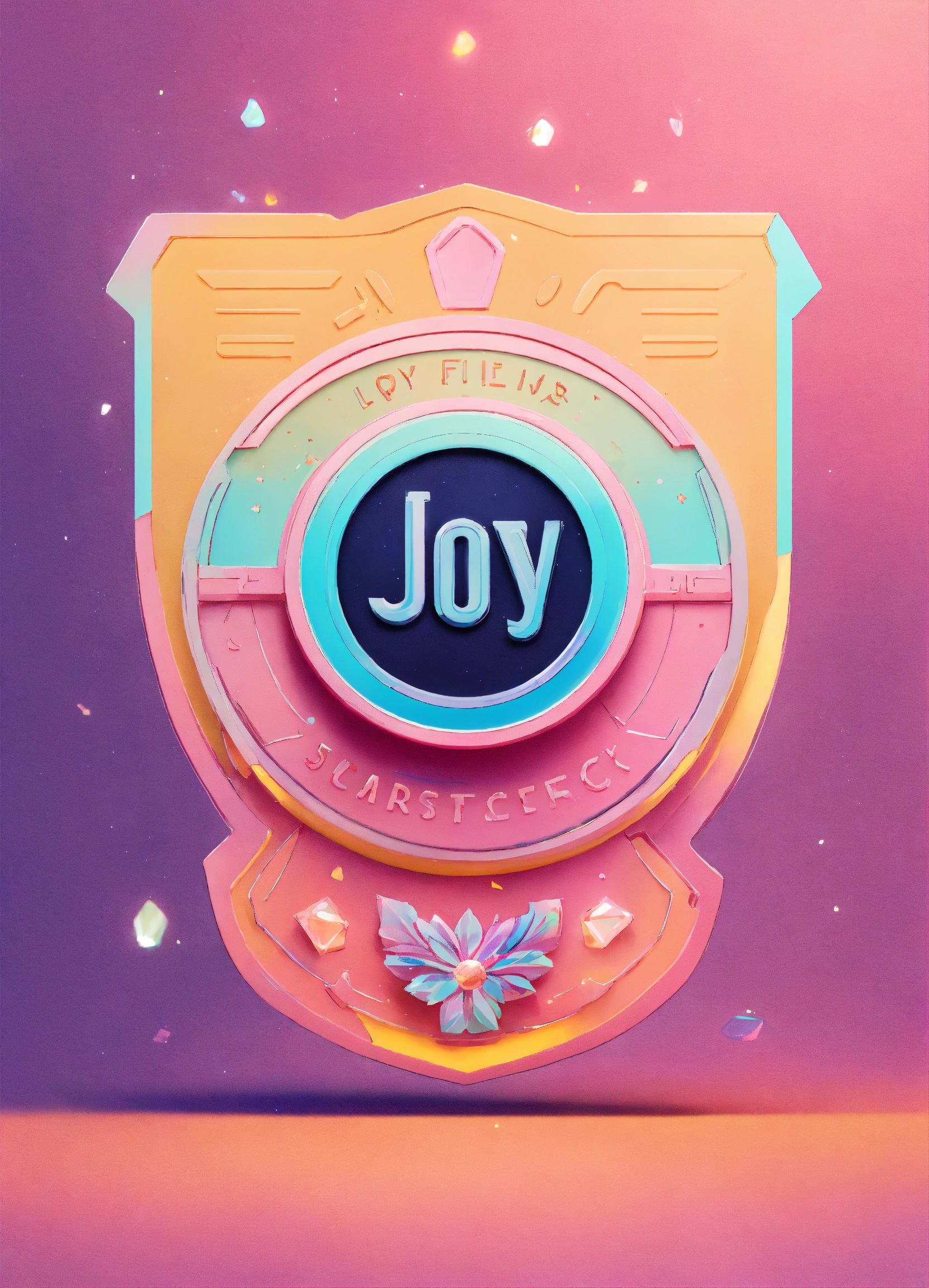 Lexica - Badge futuristic with pastel colors. text as "joy films"