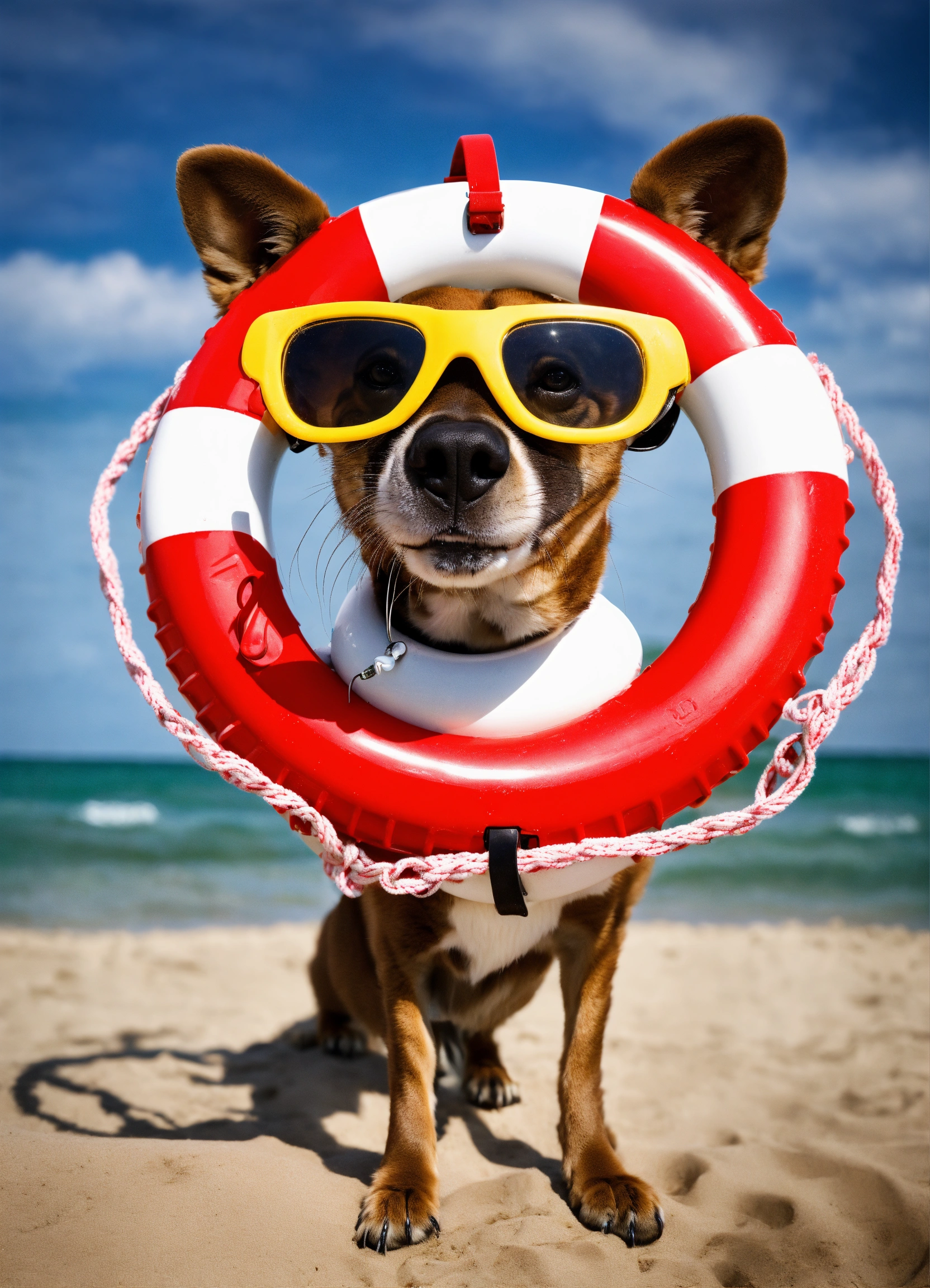 Lexica - A cool stereotypical baywatch animal with glasses and a lifebuoy