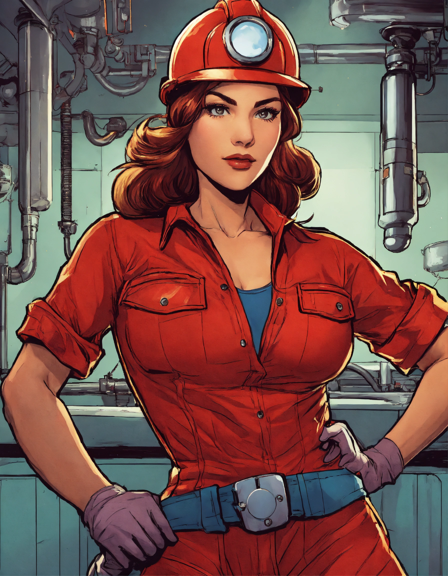 Lexica - Close up of a heroic plumber in a red outfit and red hard hat ...