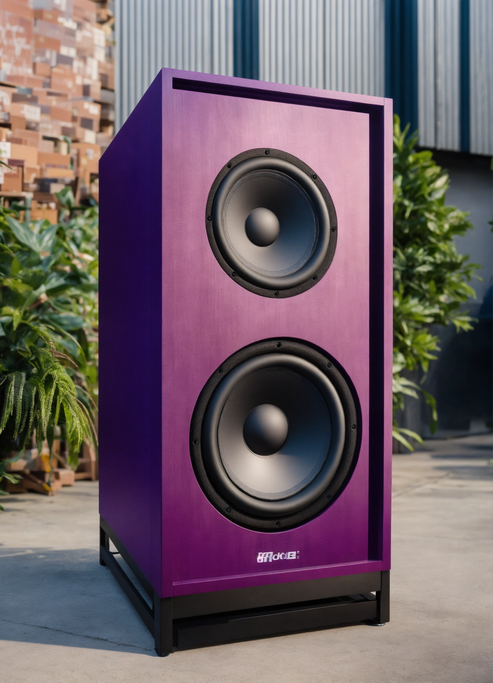 Lexica - A wooden passive subwoofer stand alone next to a warehouse ...