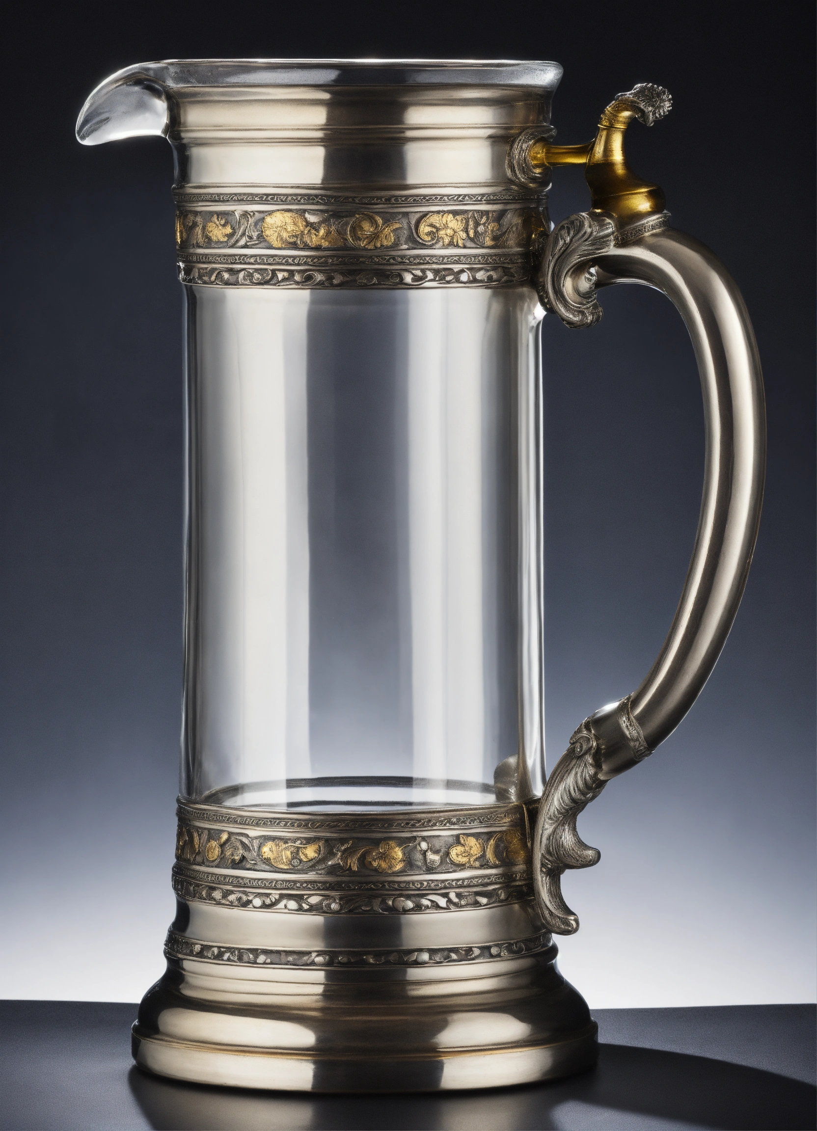 Lexica - A chilled glass tankard, sculpted pewter rims, , lip , bottom ...