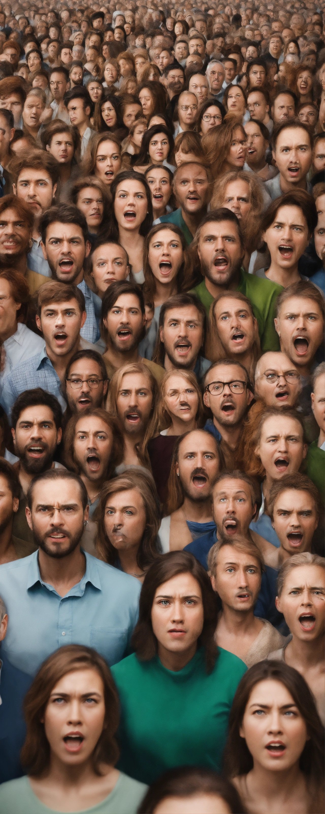 Lexica - Large crowd of faces mixed emotions front on photo realistic