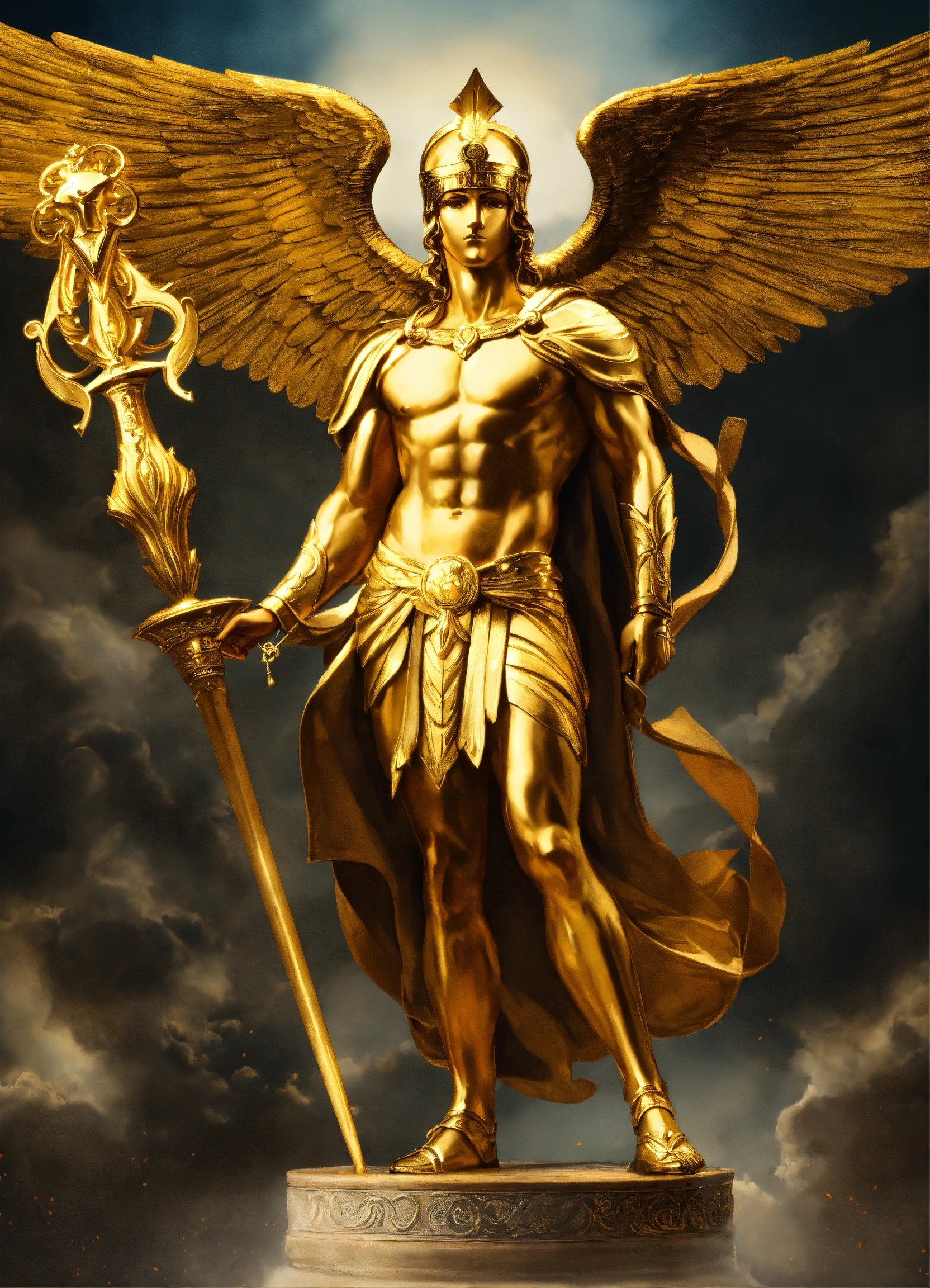 Lexica - The god Hermes, wearing golden armor and holding the staff ...