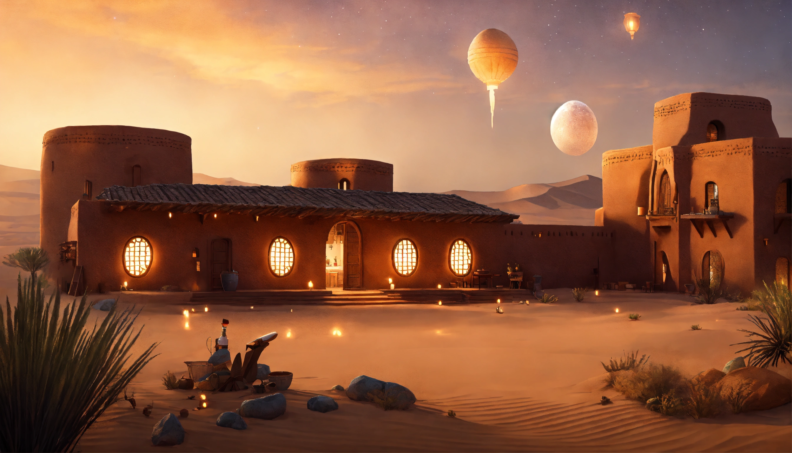 Lexica - Concept art of a large desert home, jakku, desert, flat roof ...