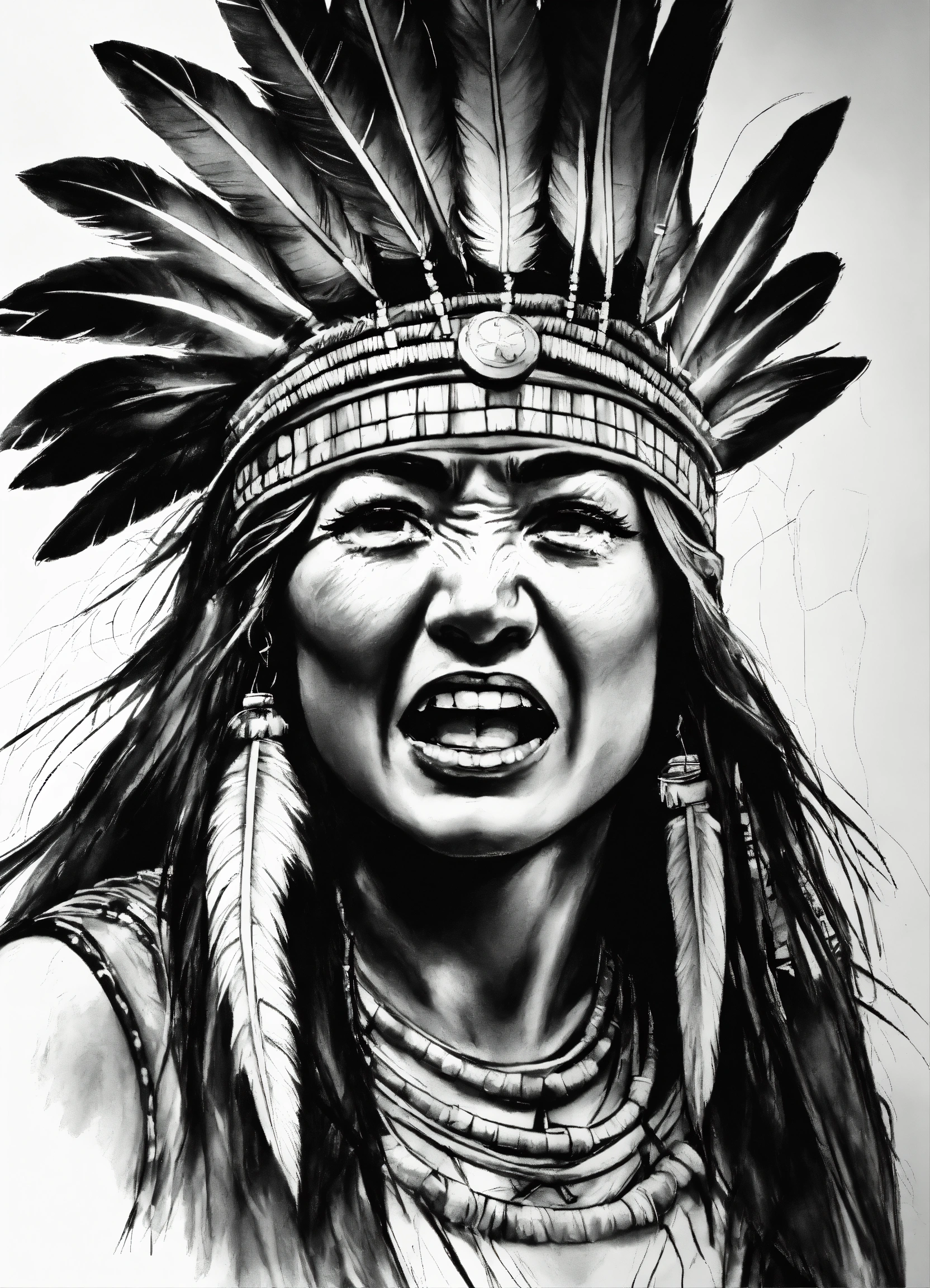 Lexica - Sketch a realistic black and white Apache female warrior ...