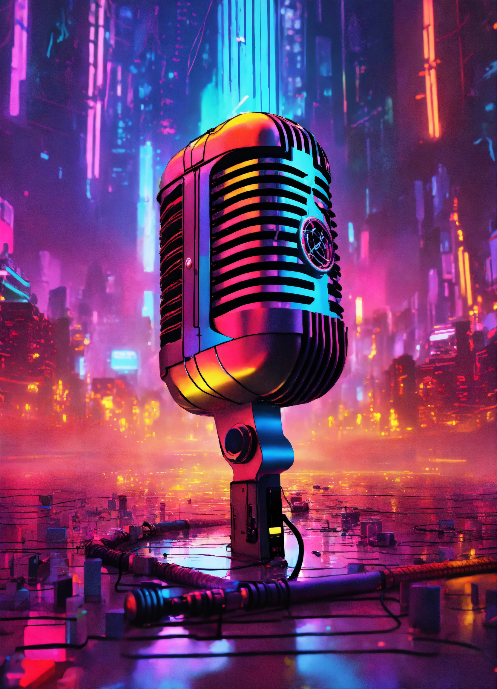 Lexica - A old fashion microphone infused into a floating cyberpunk ...