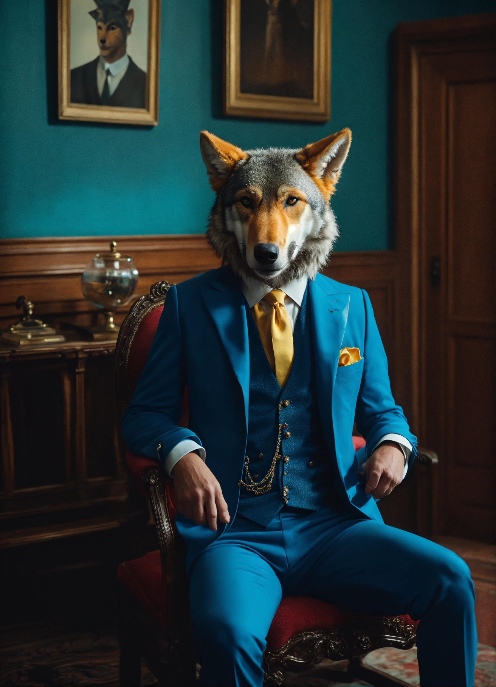 Lexica - Award - Winning Cinematic Still of wolf-Headed butler posing ...