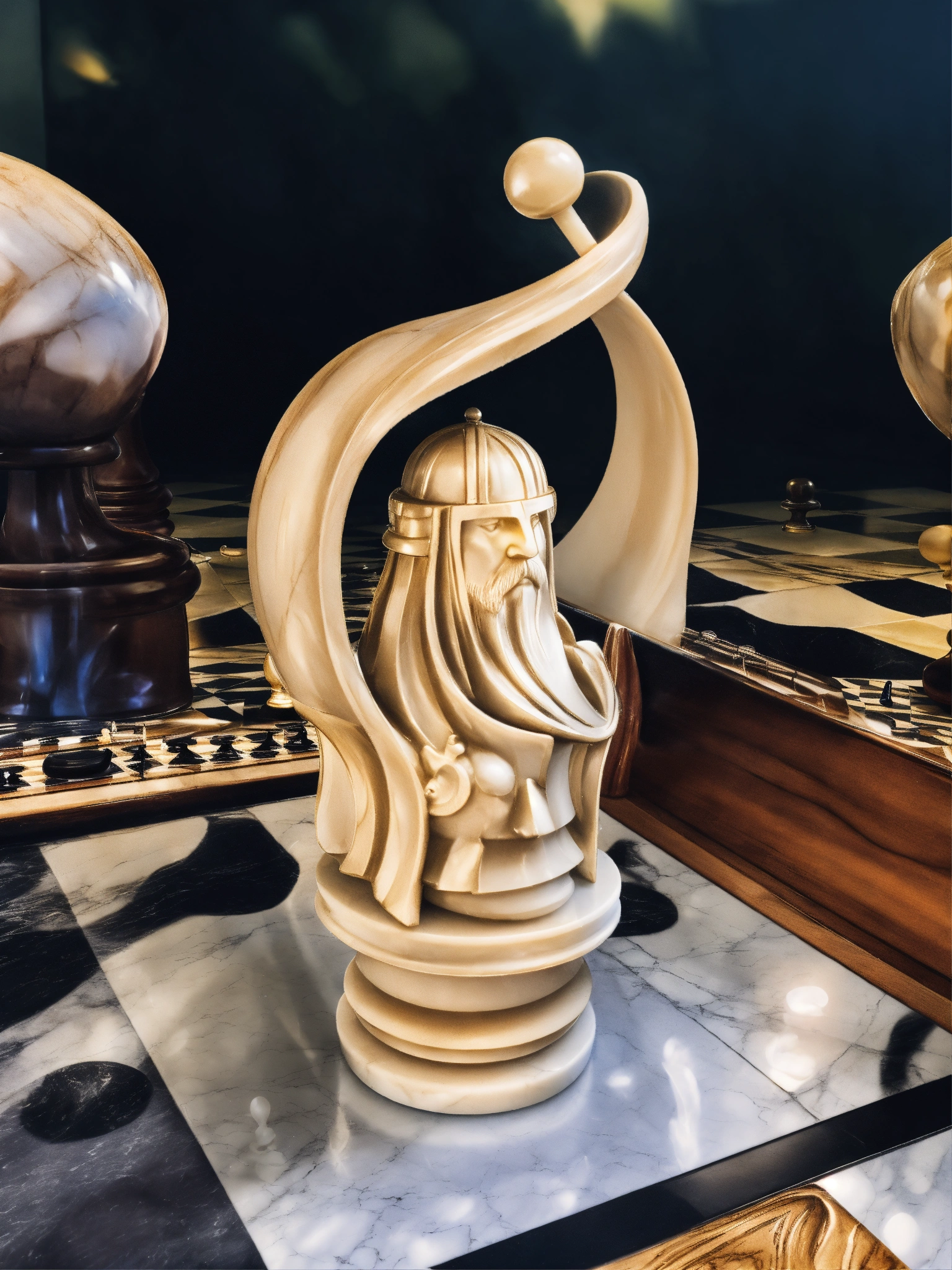 Lexica - Carl Magnusson's head on top of a white marble chess piece ...