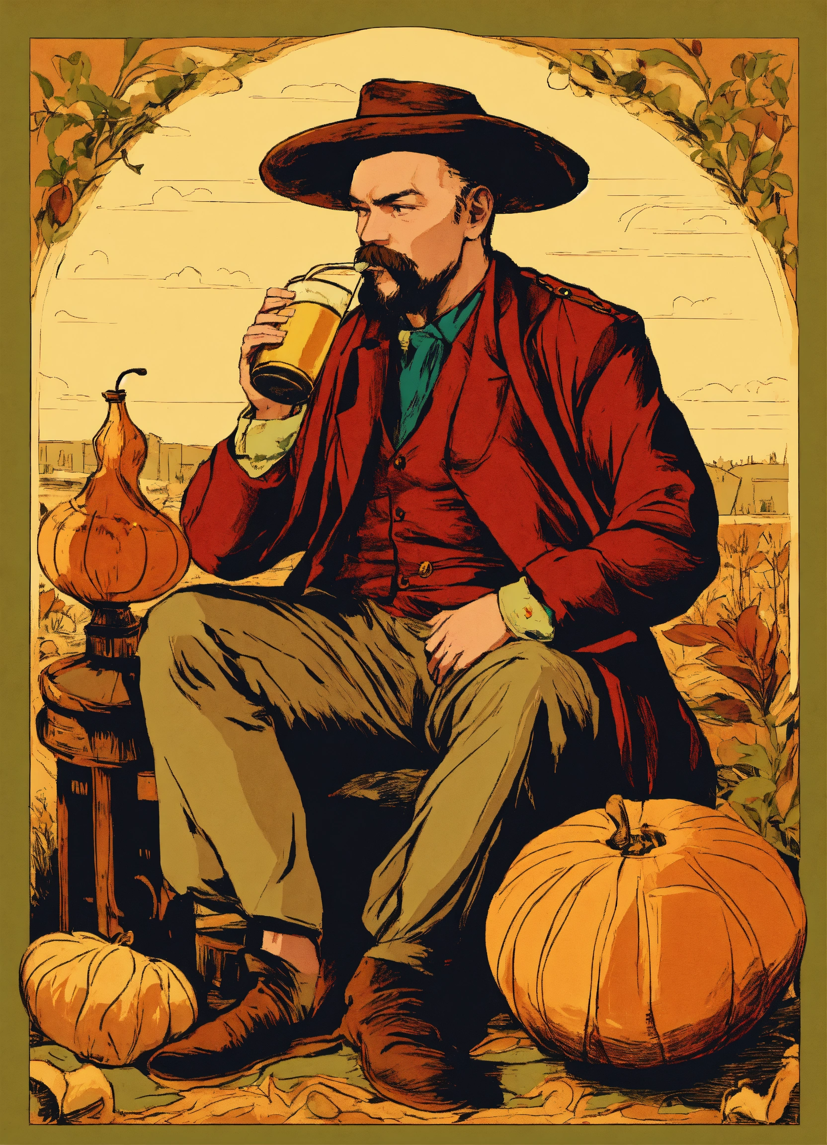 Lexica - Illustration Lenin dressed as a gaucho, drinking mate from a gourd