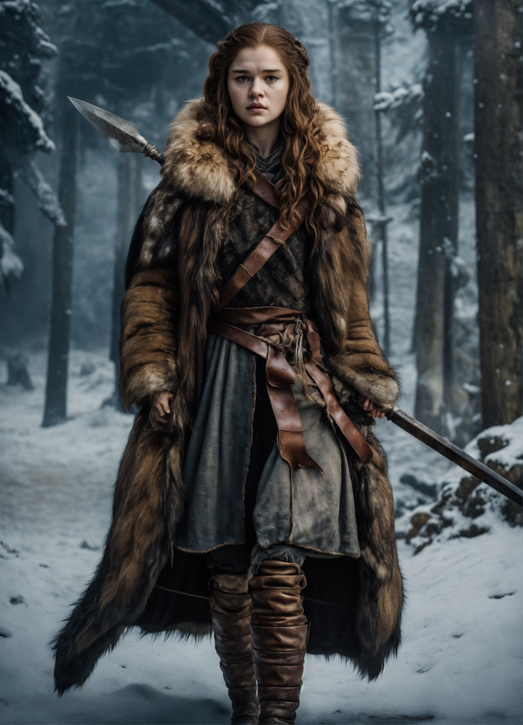 Lexica - Game of thrones wildling warrior girl in furs with a spear