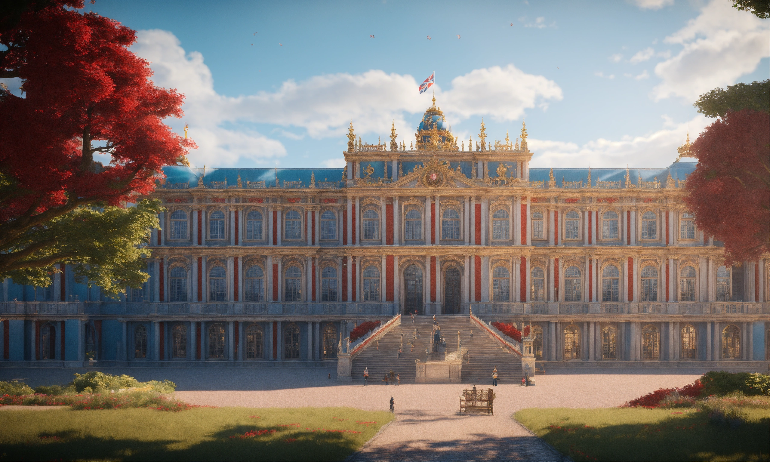 Lexica - Full image of a massive royal palace with light blue and red ...