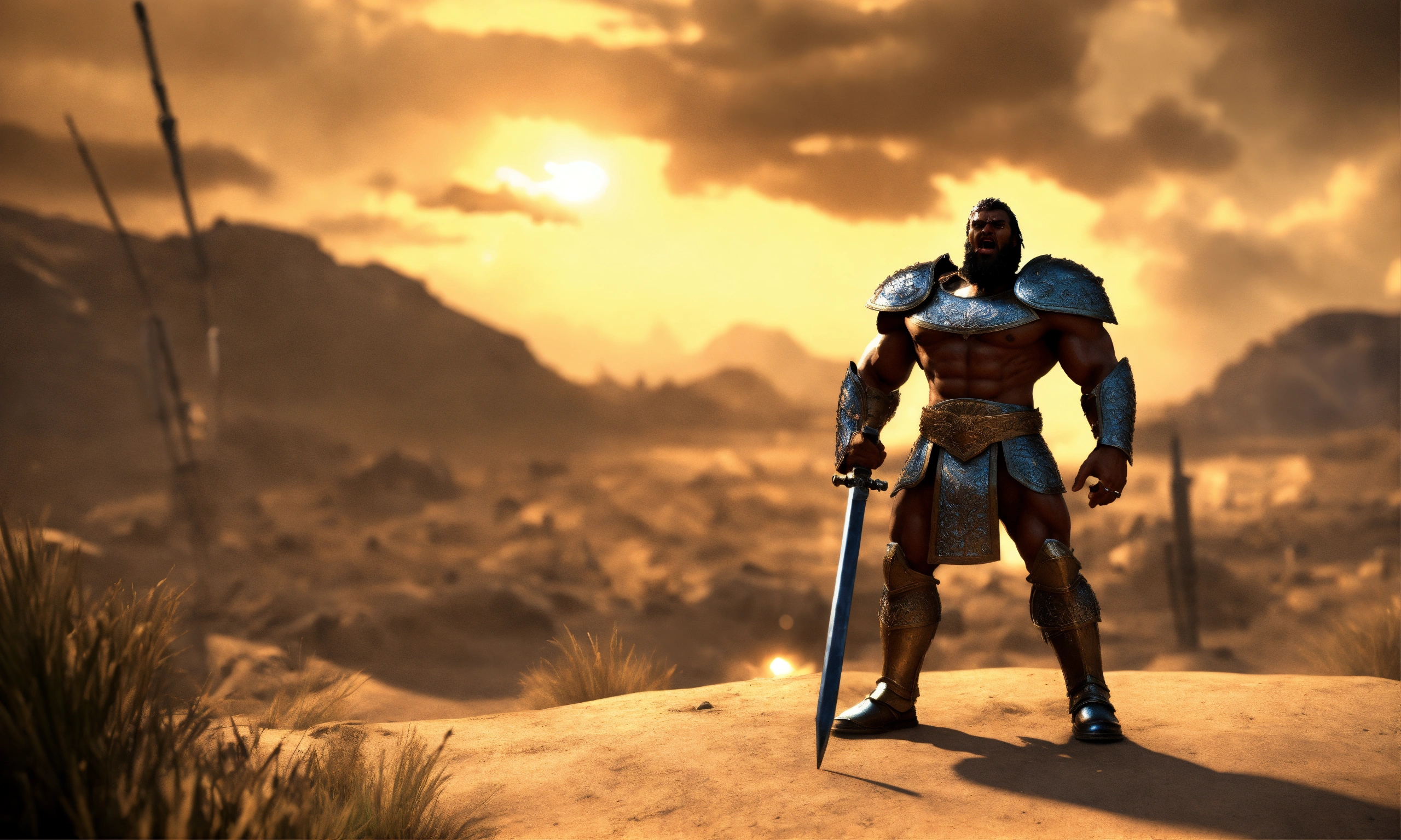 Lexica - Scene Description "Goliath, the massive Philistine warrior ...