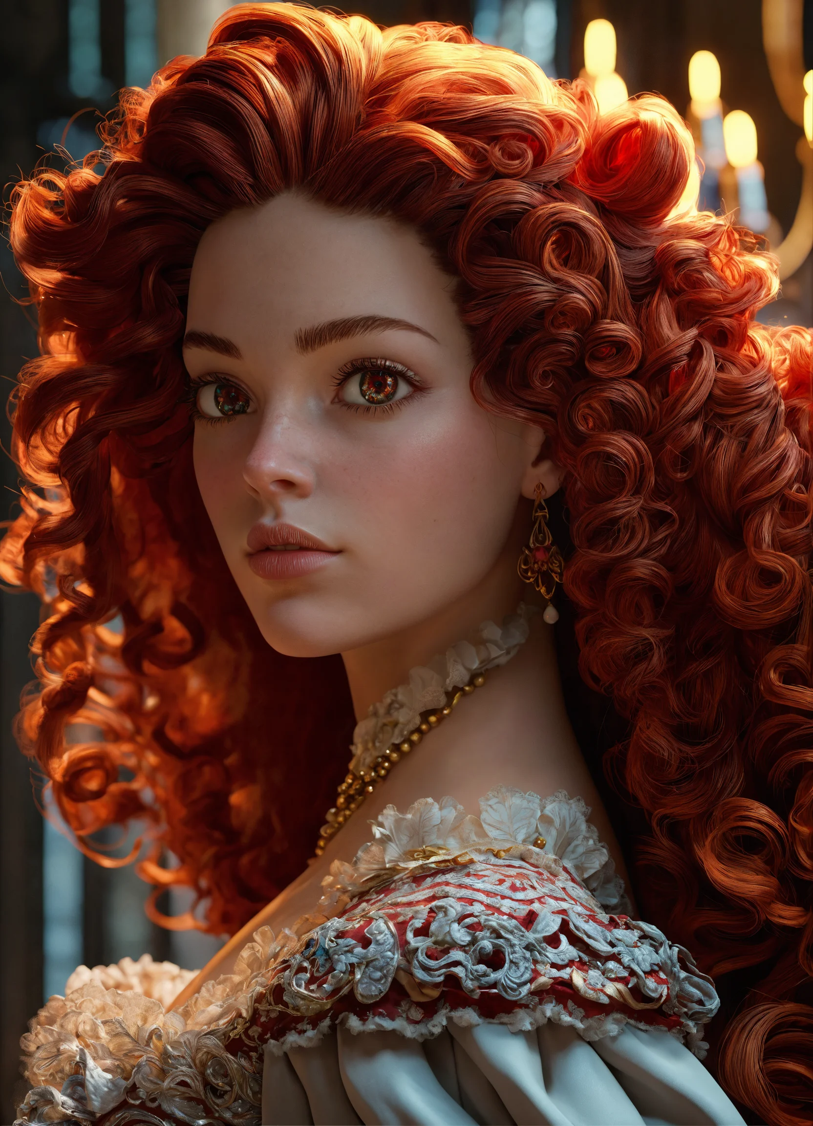 Lexica - Beautiful Baroque Princess, elaborate gown, massive curly red ...