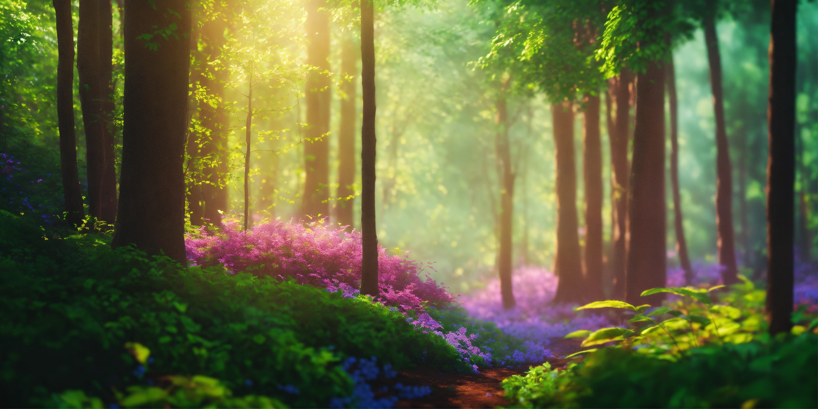 Lexica - 4D photographic image of A forest .. surrounded by lush ...