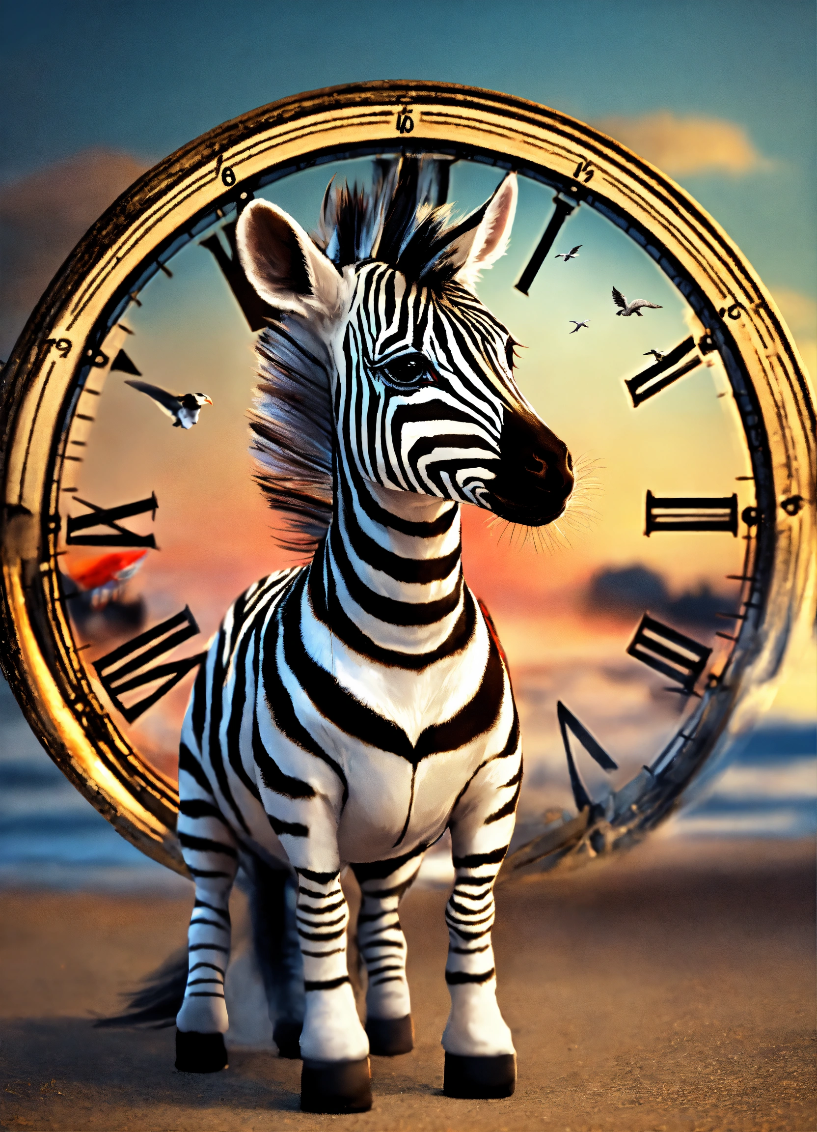 Lexica - Cute baby zebra in a dress, looking at the clock, what time is ...