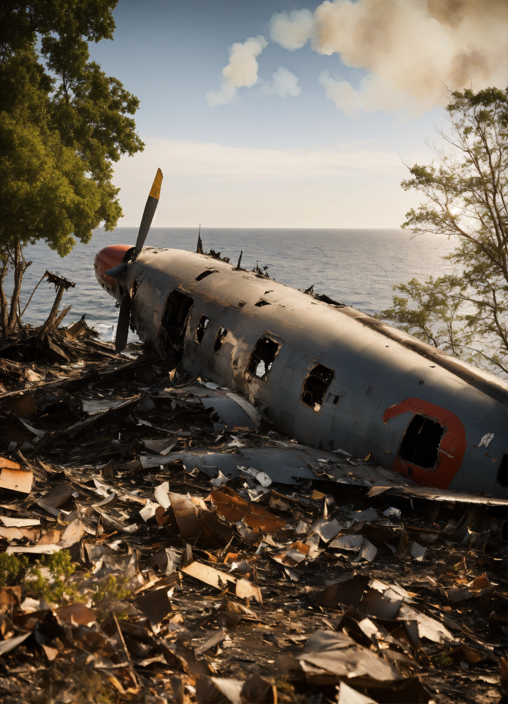 Lexica - "Smoking wreckage of a US military plane from World War II ...