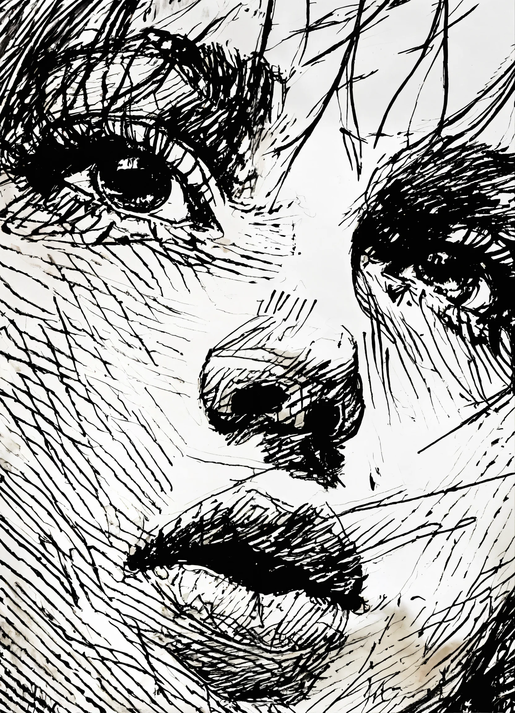 Lexica - Scratchy pen strokes, blind contour, fisheye perspective ...